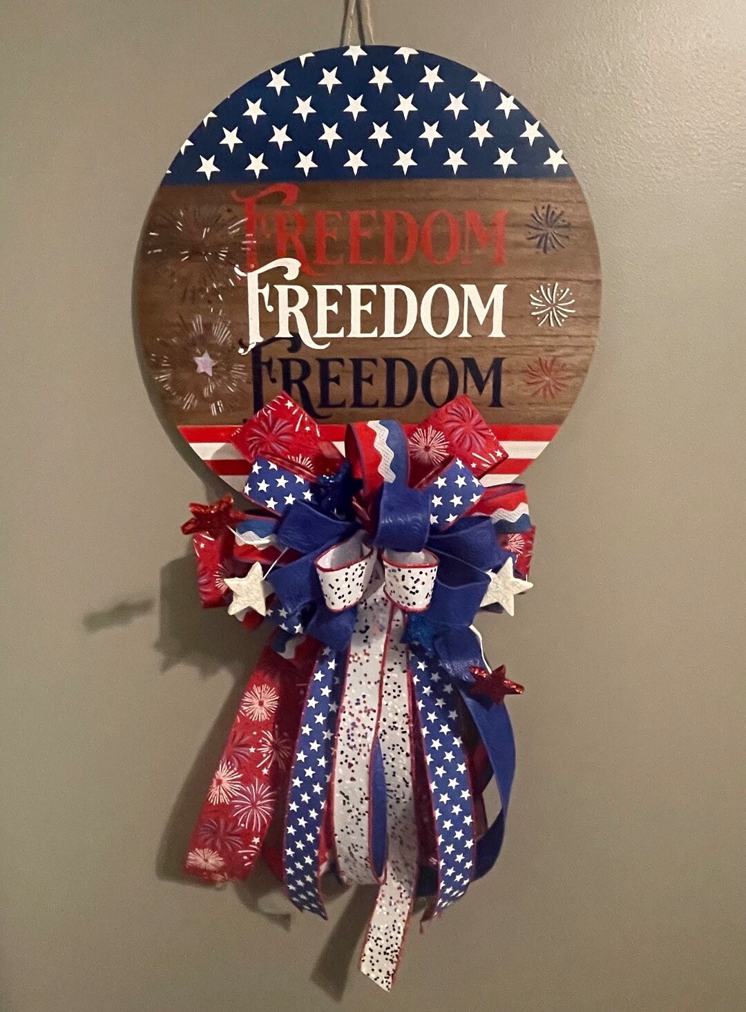Freedom Patriotic Door Round, Wooden Door Round, Patriotic Wreath, July ...