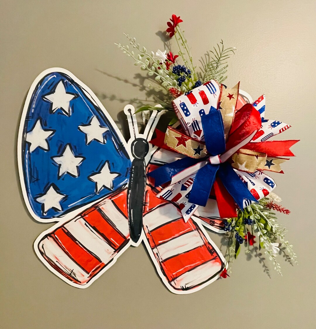 Patriotic Butterfly Door Hanger, Front Porch Door Hanger, Patriotic ...