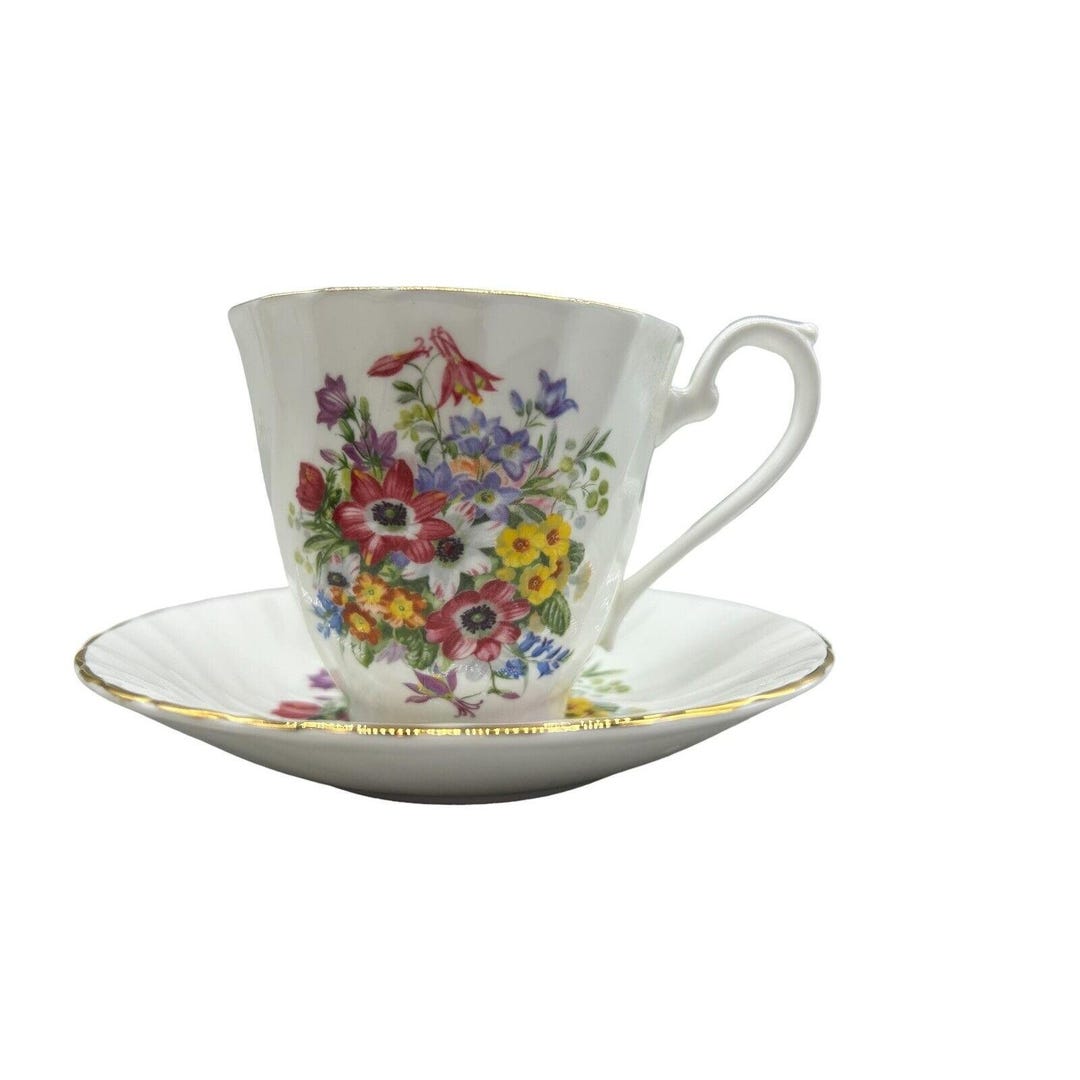 Royal Sutherland H&M Bone China Tea Cup Saucer Pink Yellow Purple ...