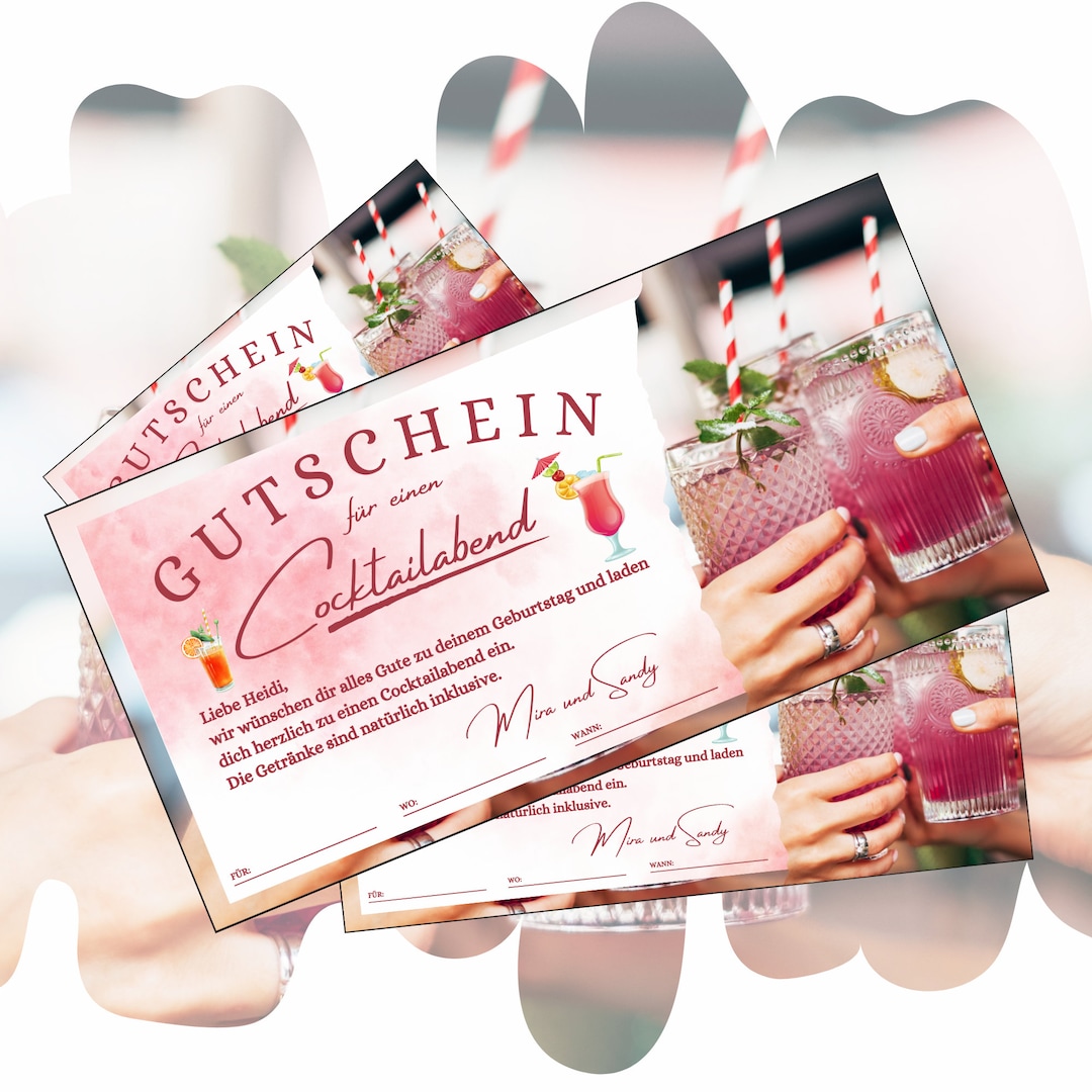 Voucher for a Cocktail Evening | Cocktail Template to Print | Birthday ...