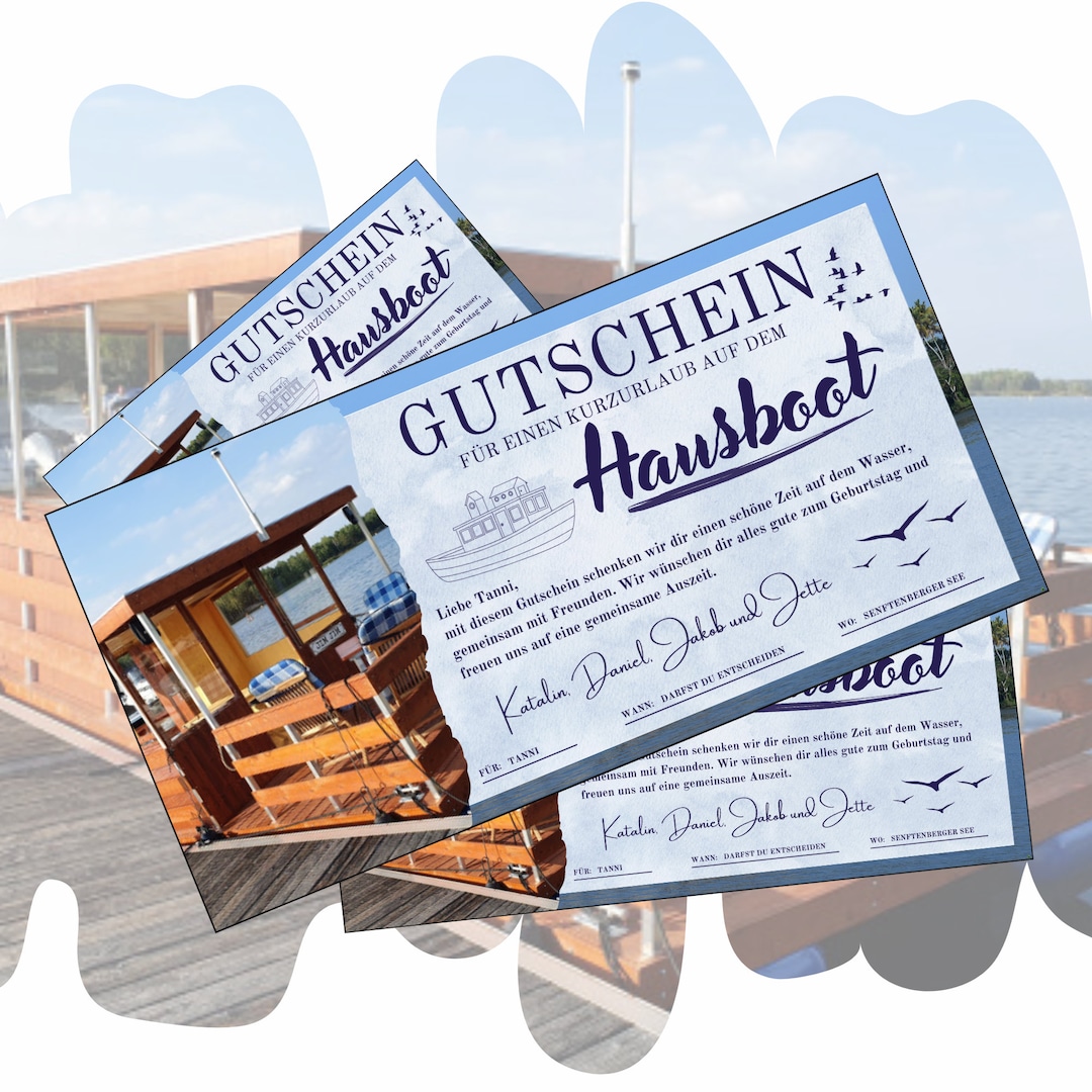 Houseboat Voucher to Print | Boat Tour Gift Idea | Template for a Short ...