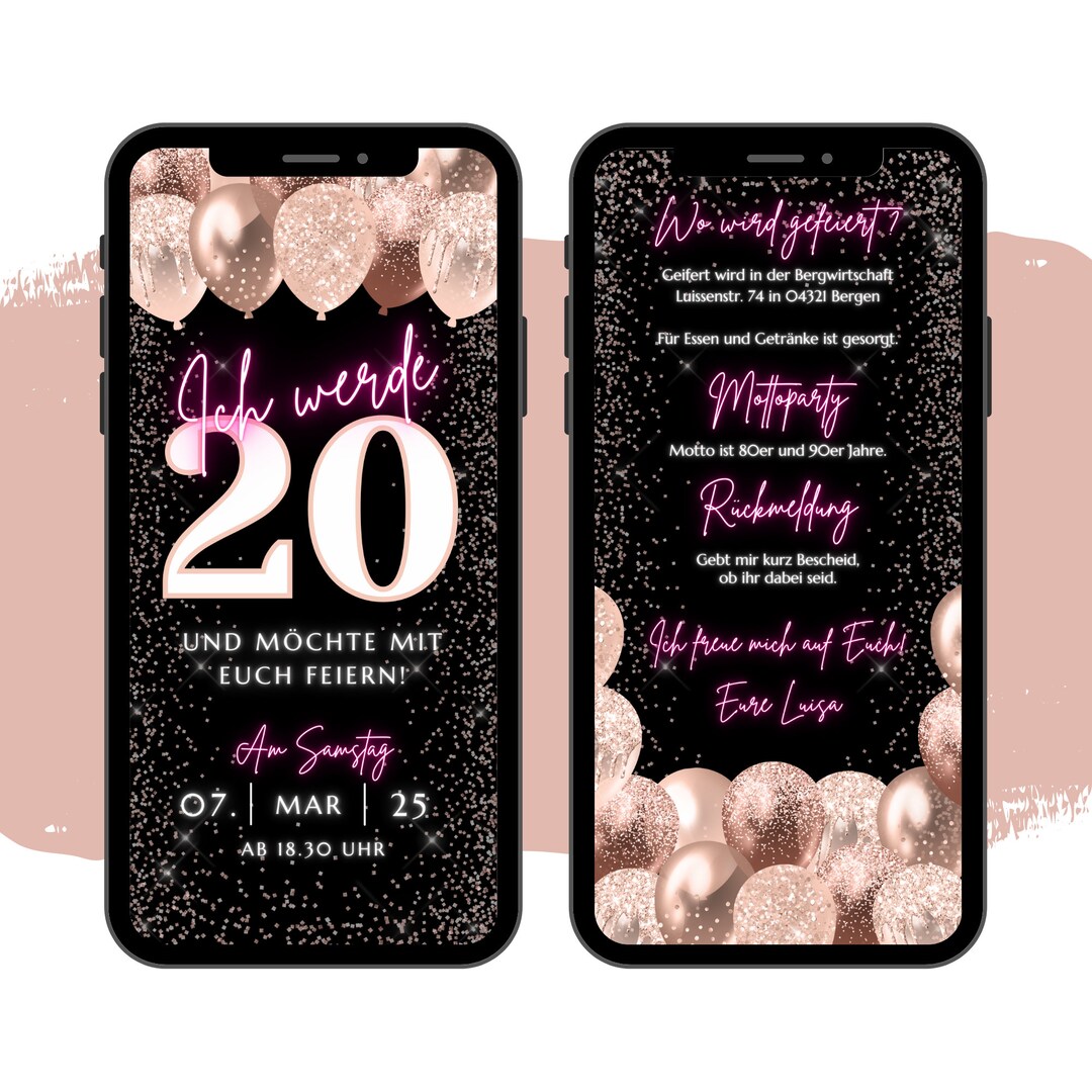 Ecard Birthday Invitation in Pink Balloon Design Digital Whatsapp ...