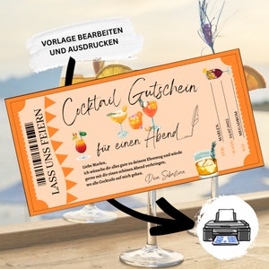 Voucher Aperol Cocktail Template to Print | Gift Voucher for a Party ...
