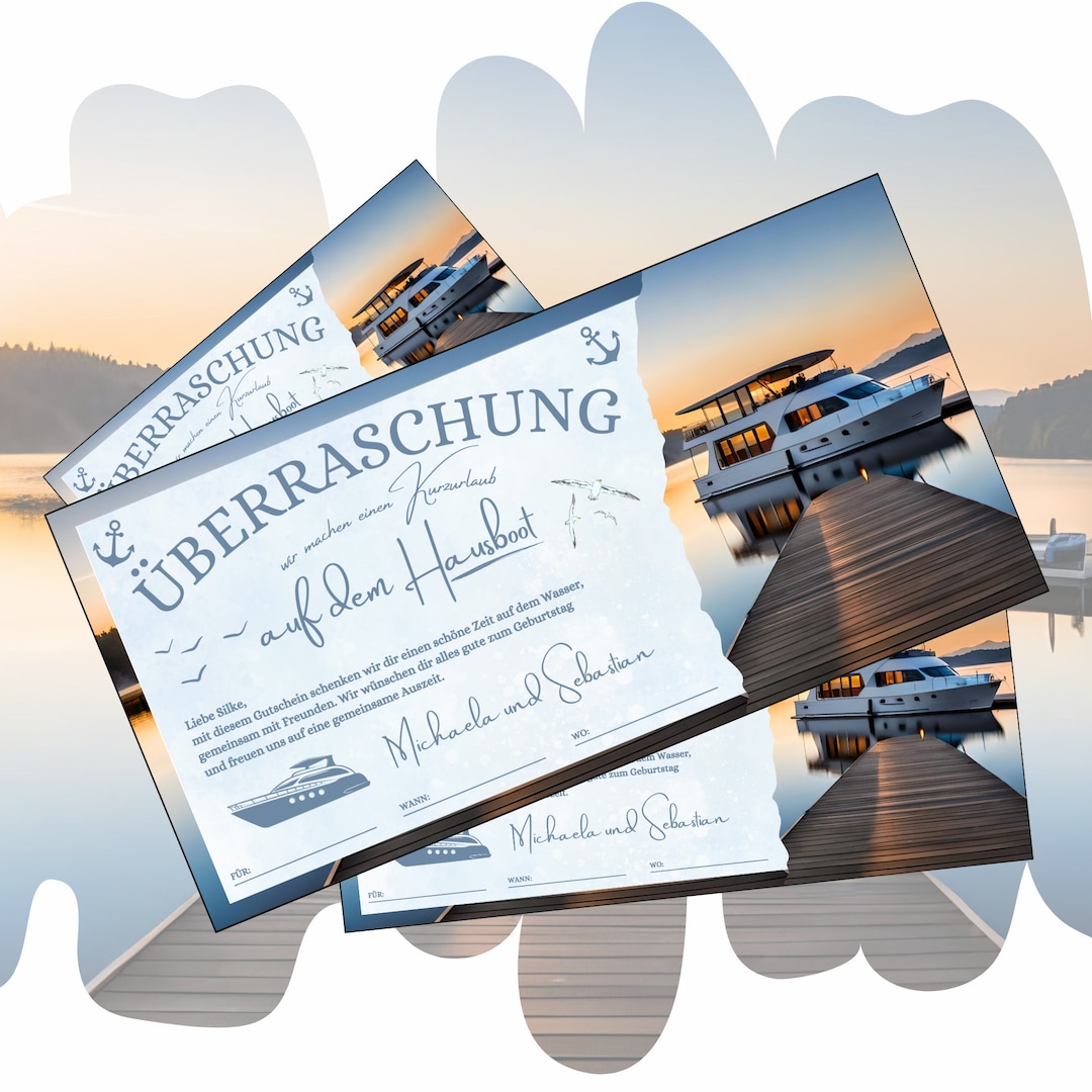 Voucher for a Houseboat to Print | Gift Idea Boat Tour | Template for a ...