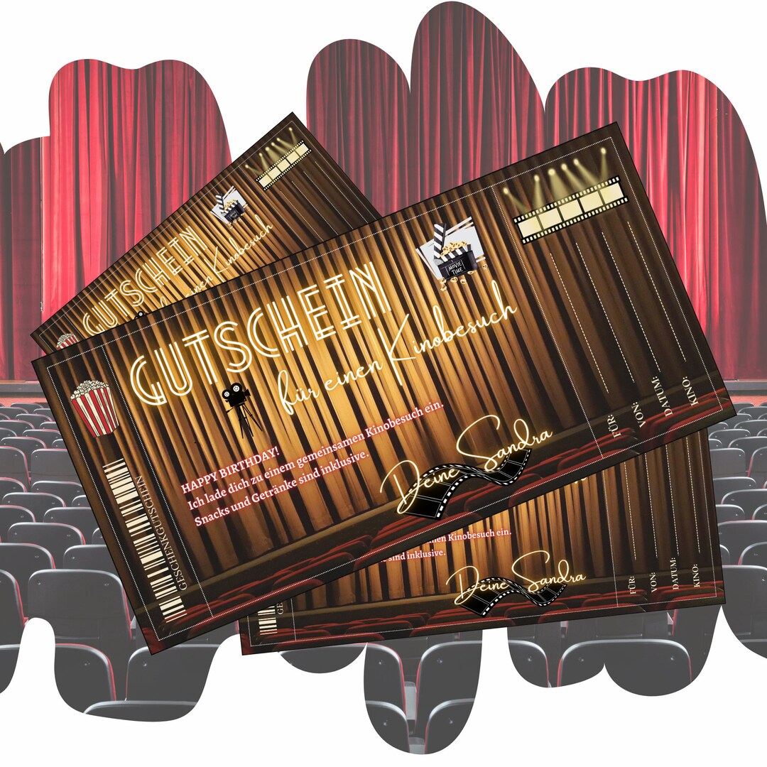 Voucher for a Visit to the Cinema Gift Voucher Cinema Ticket Birthday ...