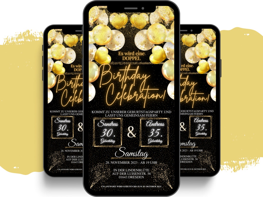 Ecard Double Birthday Party Invitation for 2 People | Digital Whatsapp ...