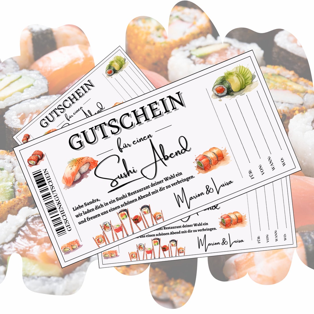 Voucher for a Sushi Meal | Gift Voucher Template to Print | Sushi Bar ...