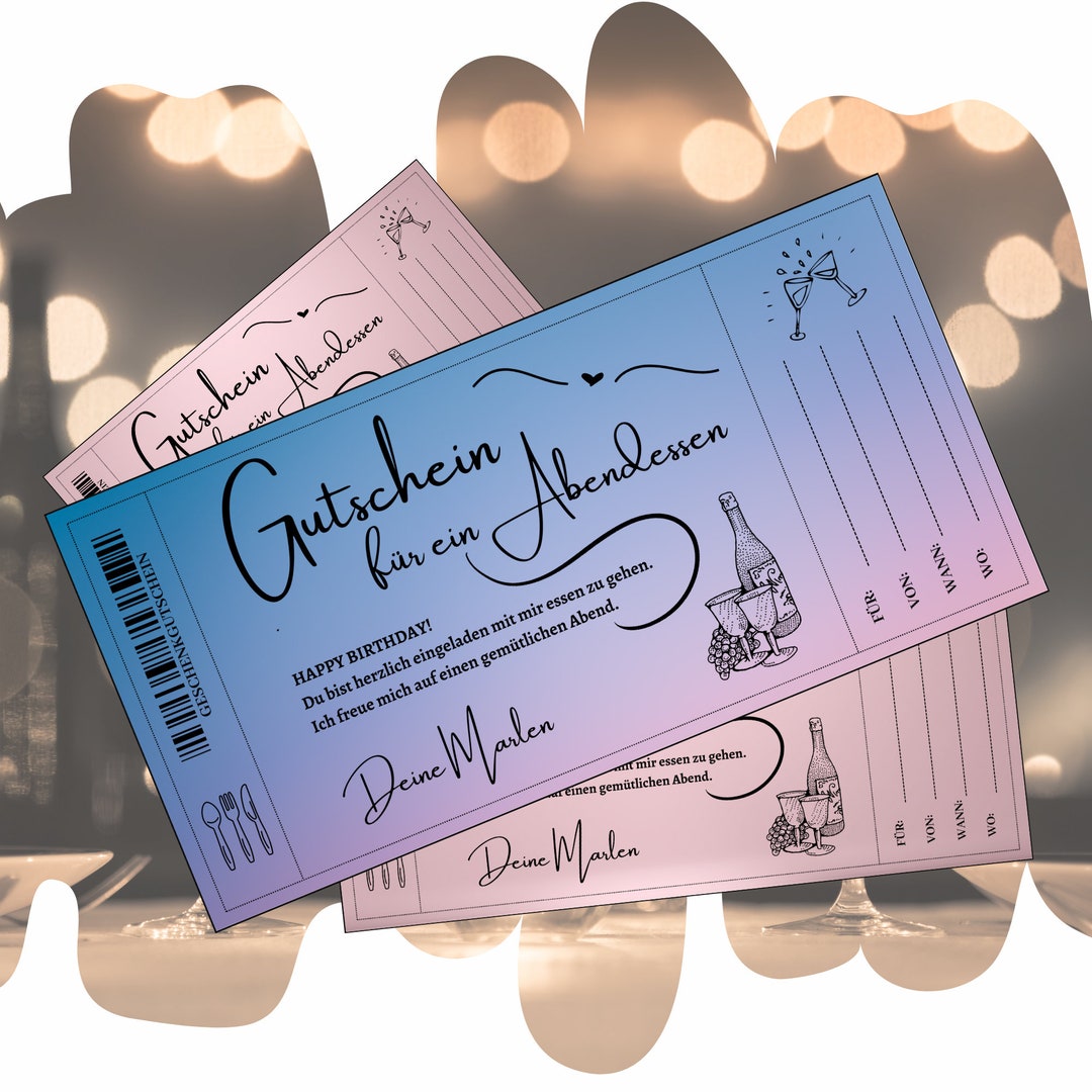 Printable Dinner Voucher Birthday Gift Voucher Personalized Surprise ...