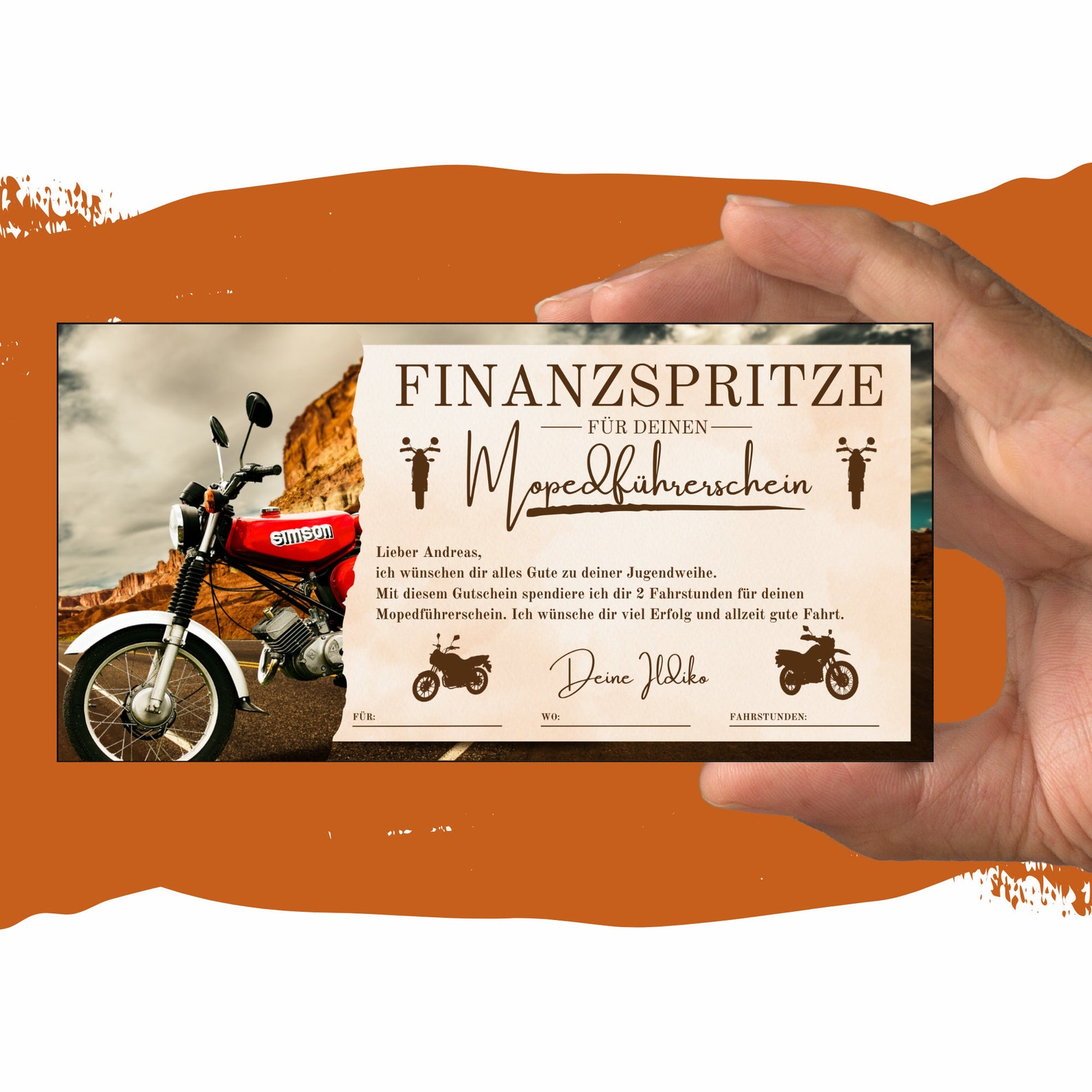 Voucher for a Moped License | Motorcycle Template to Print | Gift ...