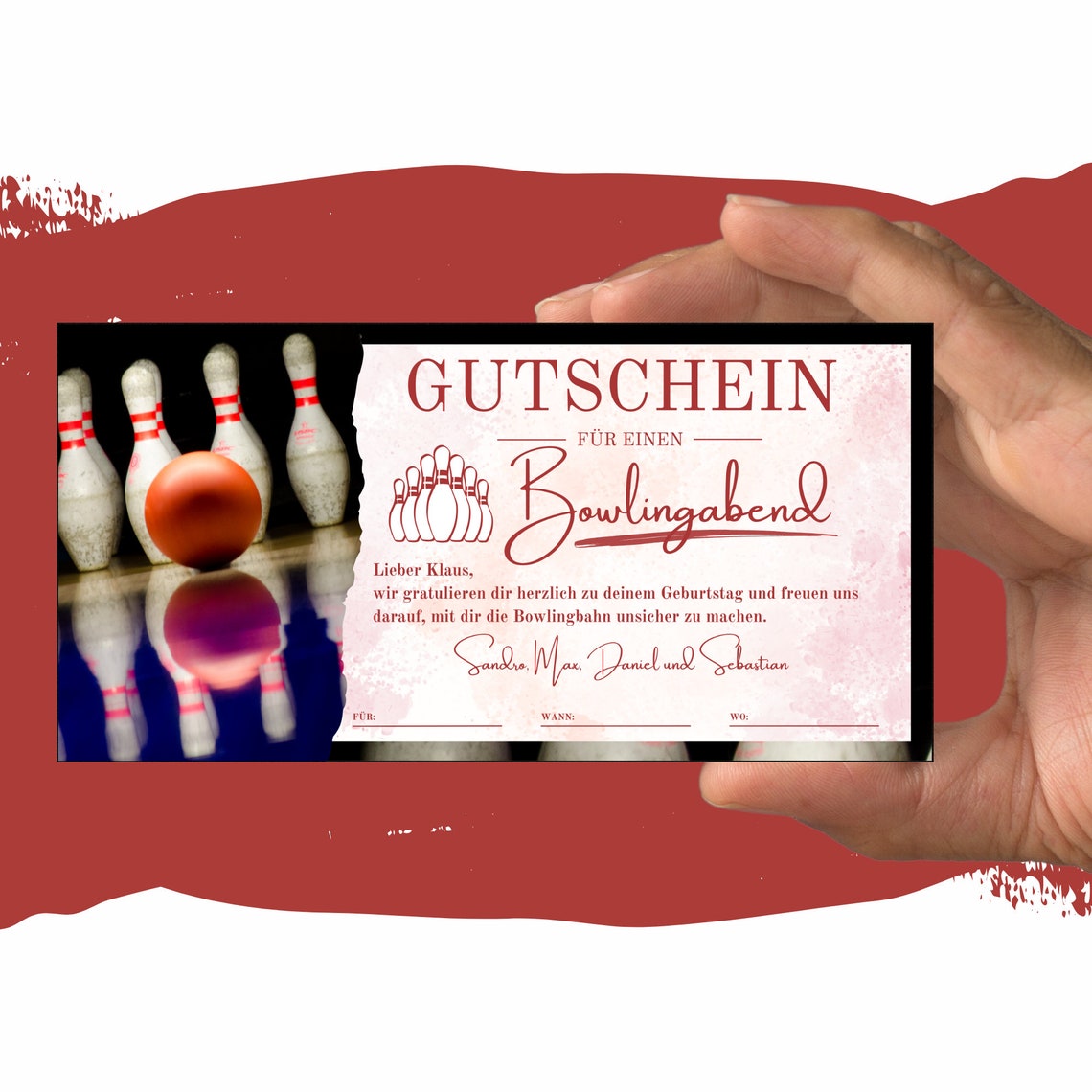 Voucher for a Bowling Evening to Print | Bowling Gift Voucher for a ...