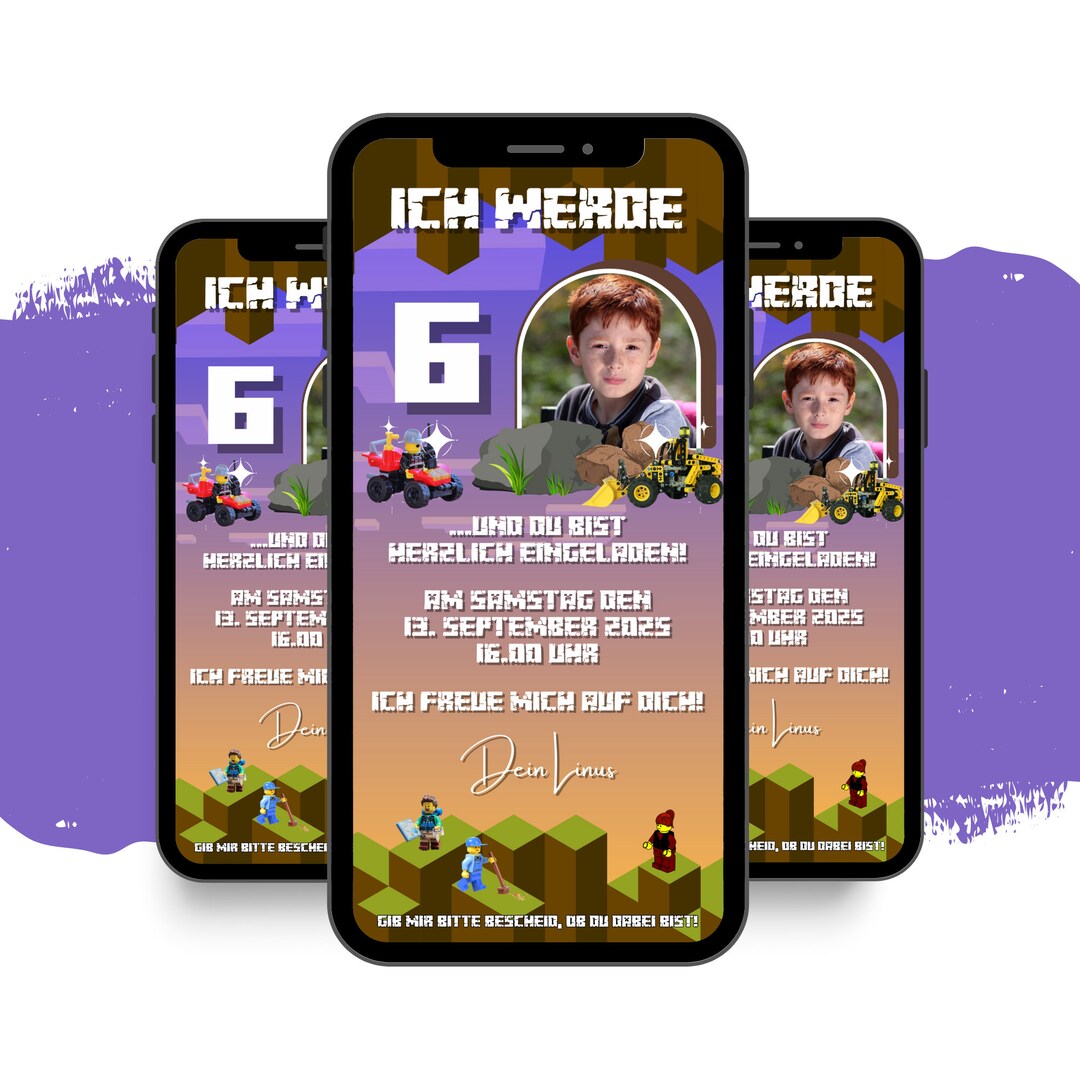 Ecard Invitation Minecraft Children's Birthday Digital Whatsapp ...