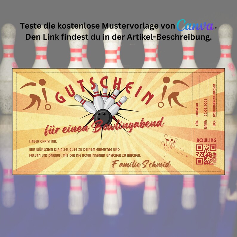 Printable Bowling Voucher | Bowling Birthday Gift Voucher | Bowling ...