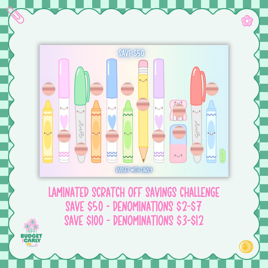 Laminated Scratch off Savings Challenge: Cash Stuffing, Budget Binder ...