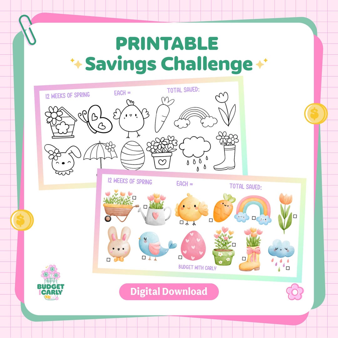 Spring Savings Challenge Printable for Cash Stuffing | A6 Savings ...