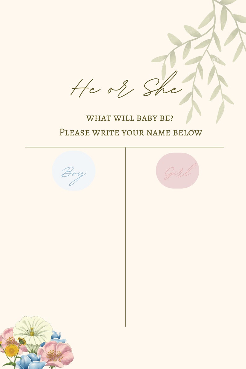 Printable Gender Reveal He or She Tally, He or She Sign for Gender ...