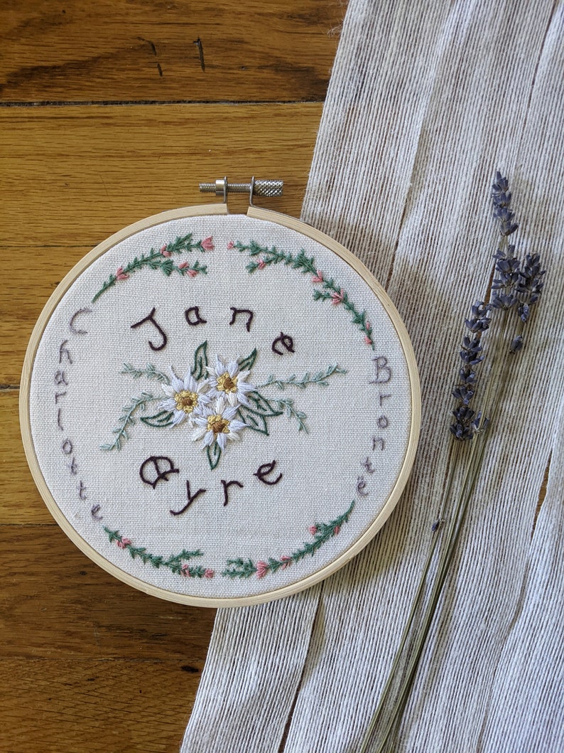 Jane Eyre Embroidery // Handmade Classic Literature Floral Embroidery ...