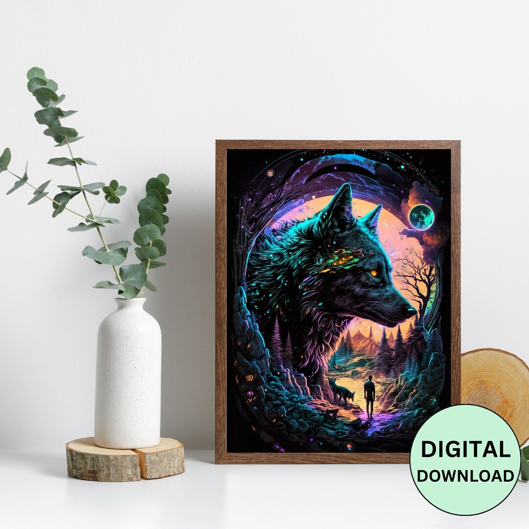 Cyberdelic Wolf Wall Art | AI Generated | Stunning Wall Art - Etsy