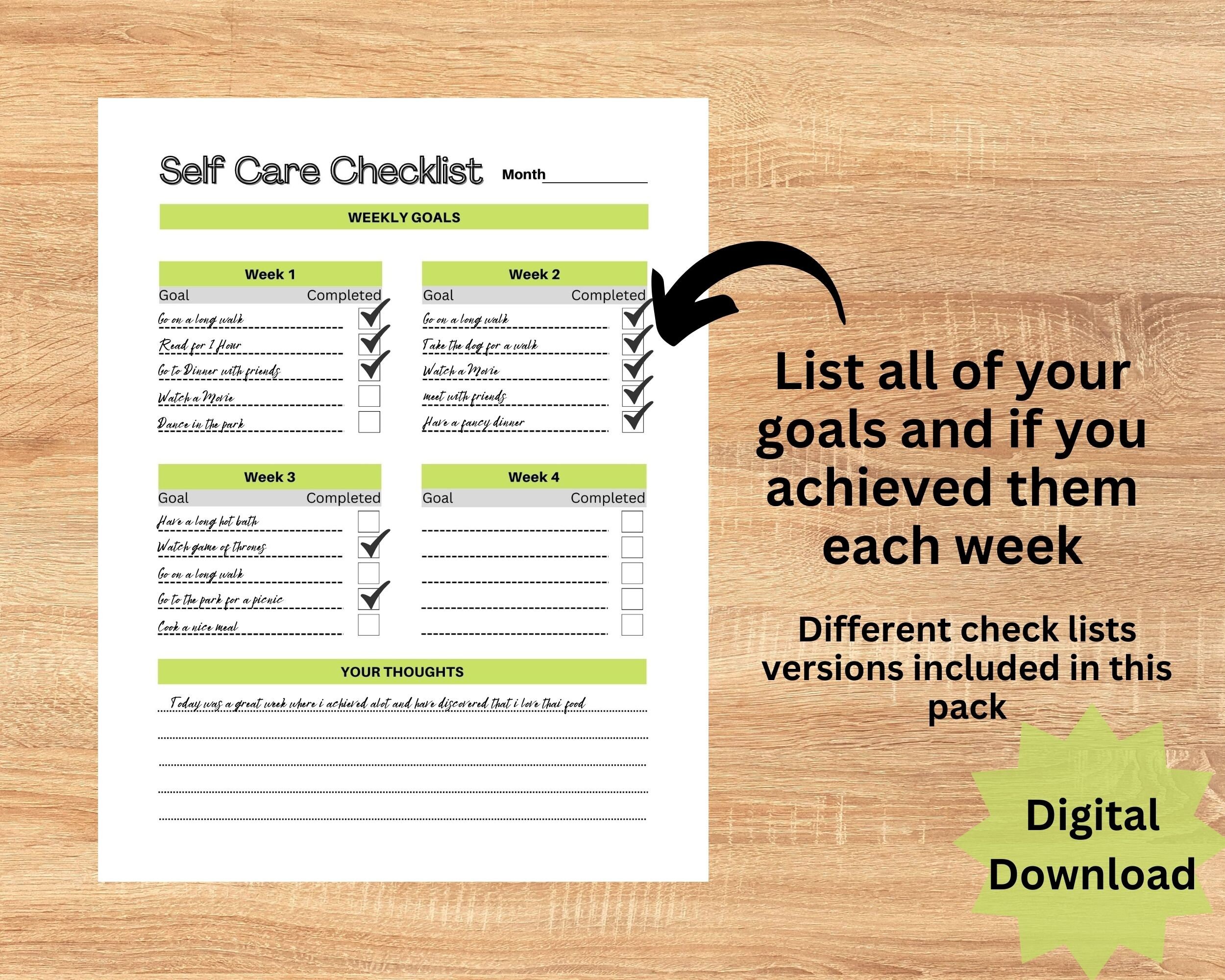 Self-care Planner Checklist for Mental Health and Well Being, Daily ...