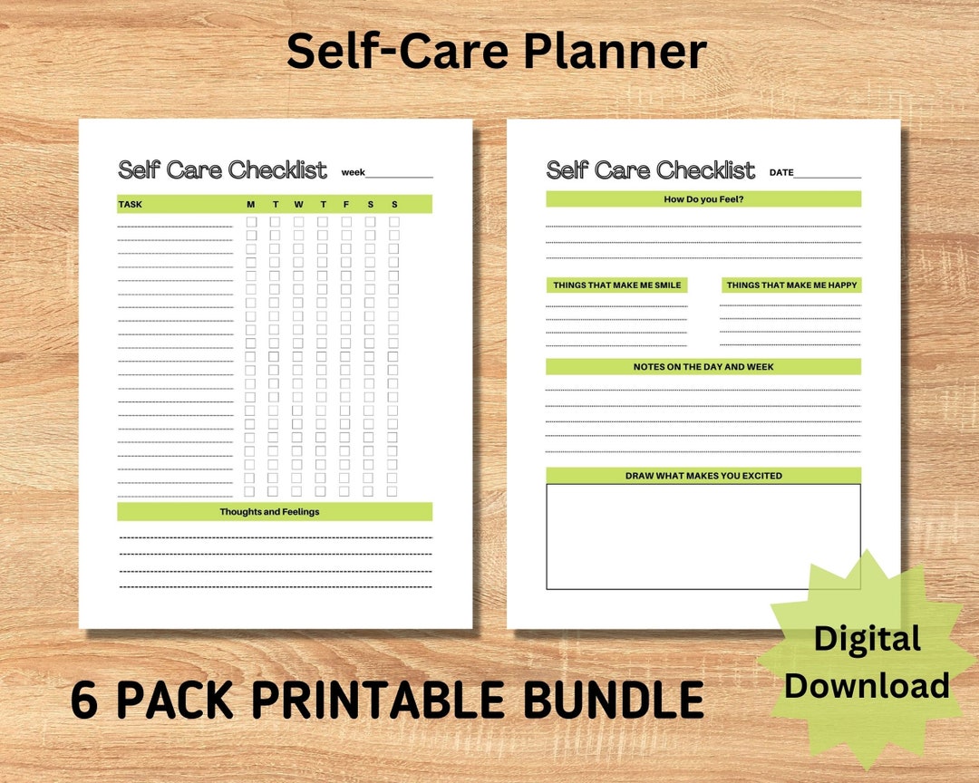 Self-care Planner Checklist for Mental Health and Well Being, Daily ...