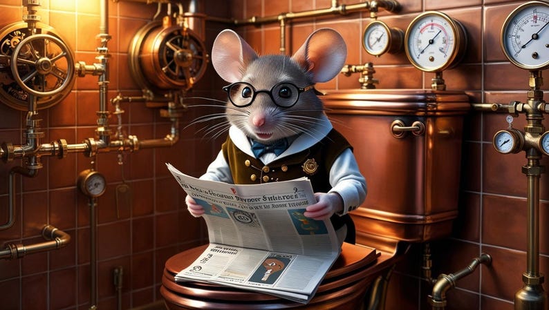 Steampunk Mouse on Toilet Art Print | Whimsical Bathroom Decor ...