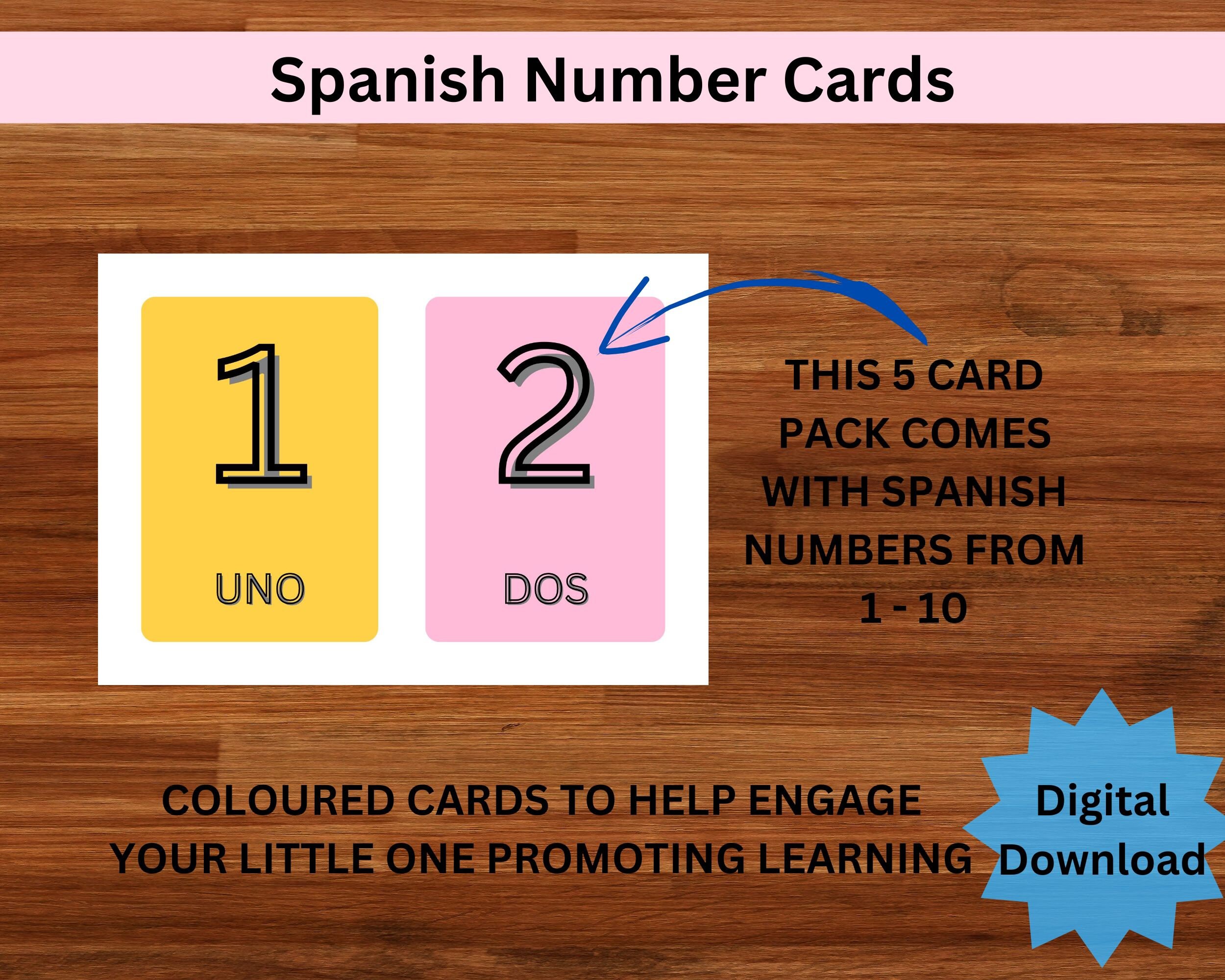 Spanish Childrens Flash Cards, Numbers, 1 - 10 Counting Cards, Promotes ...