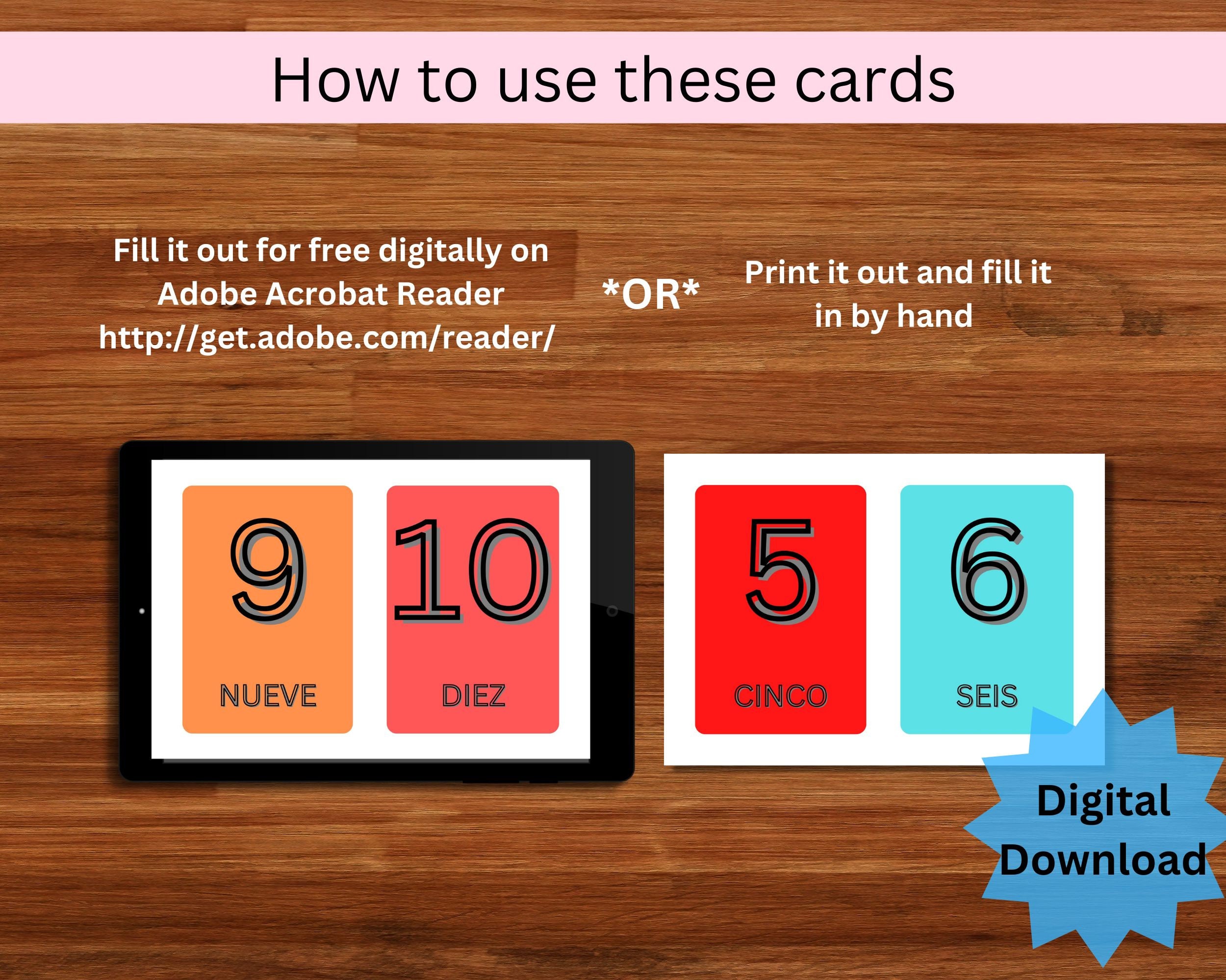 Spanish Childrens Flash Cards, Numbers, 1 - 10 Counting Cards, Promotes ...