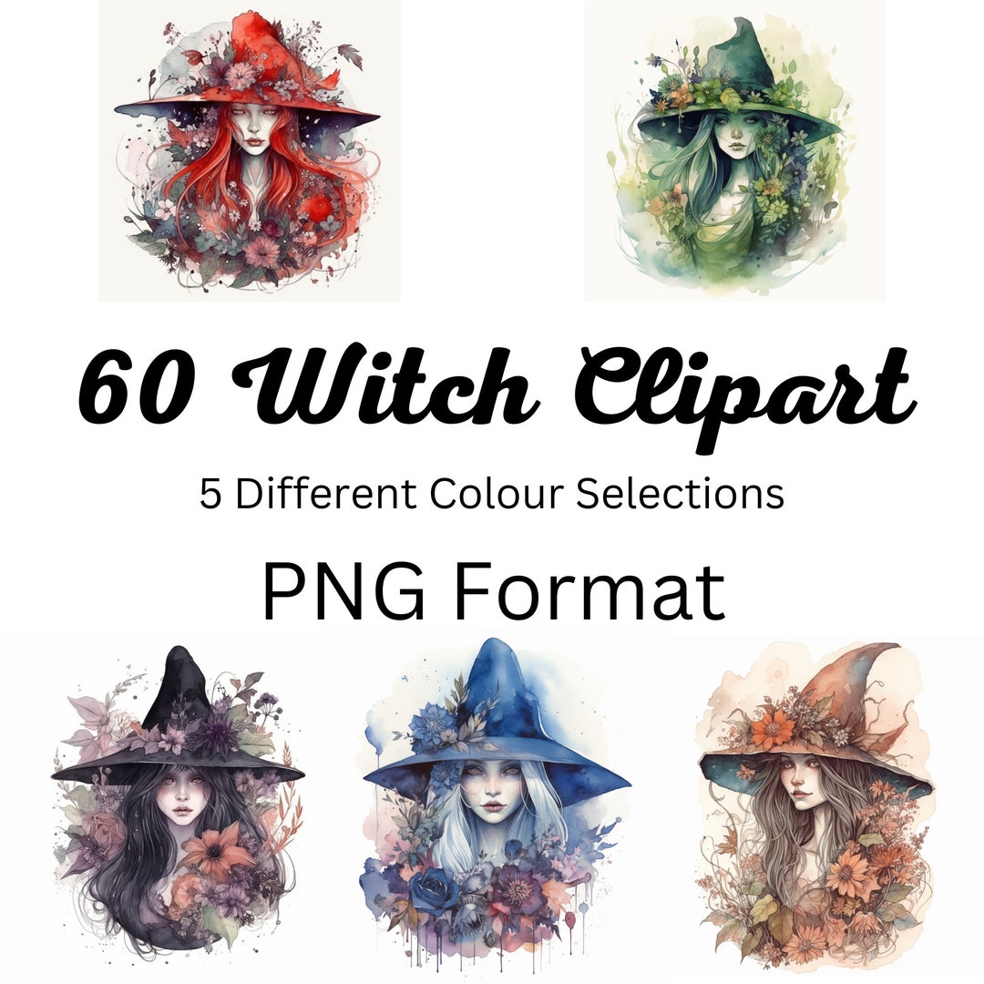 60 Witch Clipart Design Pack | PNG | Fantasy Watercolour Clipart ...