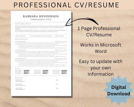 Resume/cv Template for Word Elegant and Simple to Use - Etsy