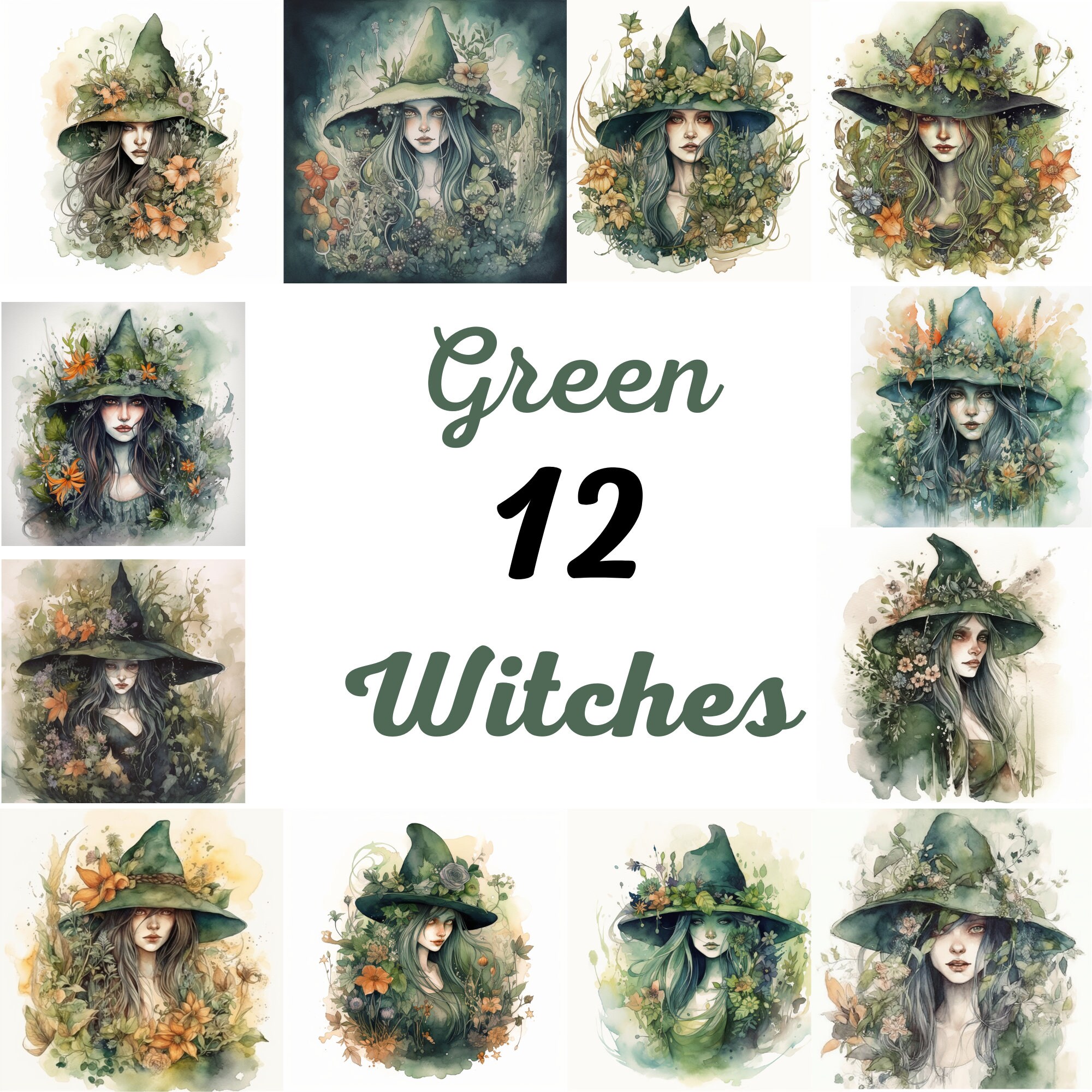 60 Witch Clipart Design Pack | PNG | Fantasy Watercolour Clipart ...