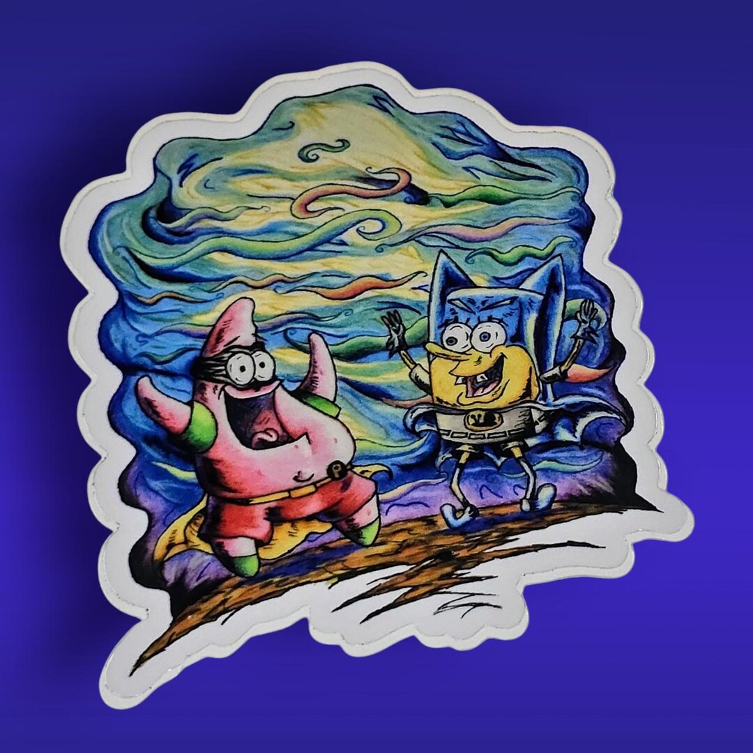 Sponge Bat & Patrick Robin Cartoon Sticker - Superhero Sticker - Etsy