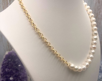 Fresh Water Pearl Rolo Necklace 14K Gold Filled Fancy Front Clasp 18 ...