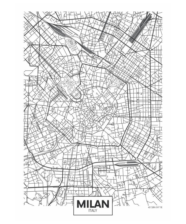Milan Svg,png,cdr,ai,eps,dxf, Milan Map, Milan Art, Street Network ...