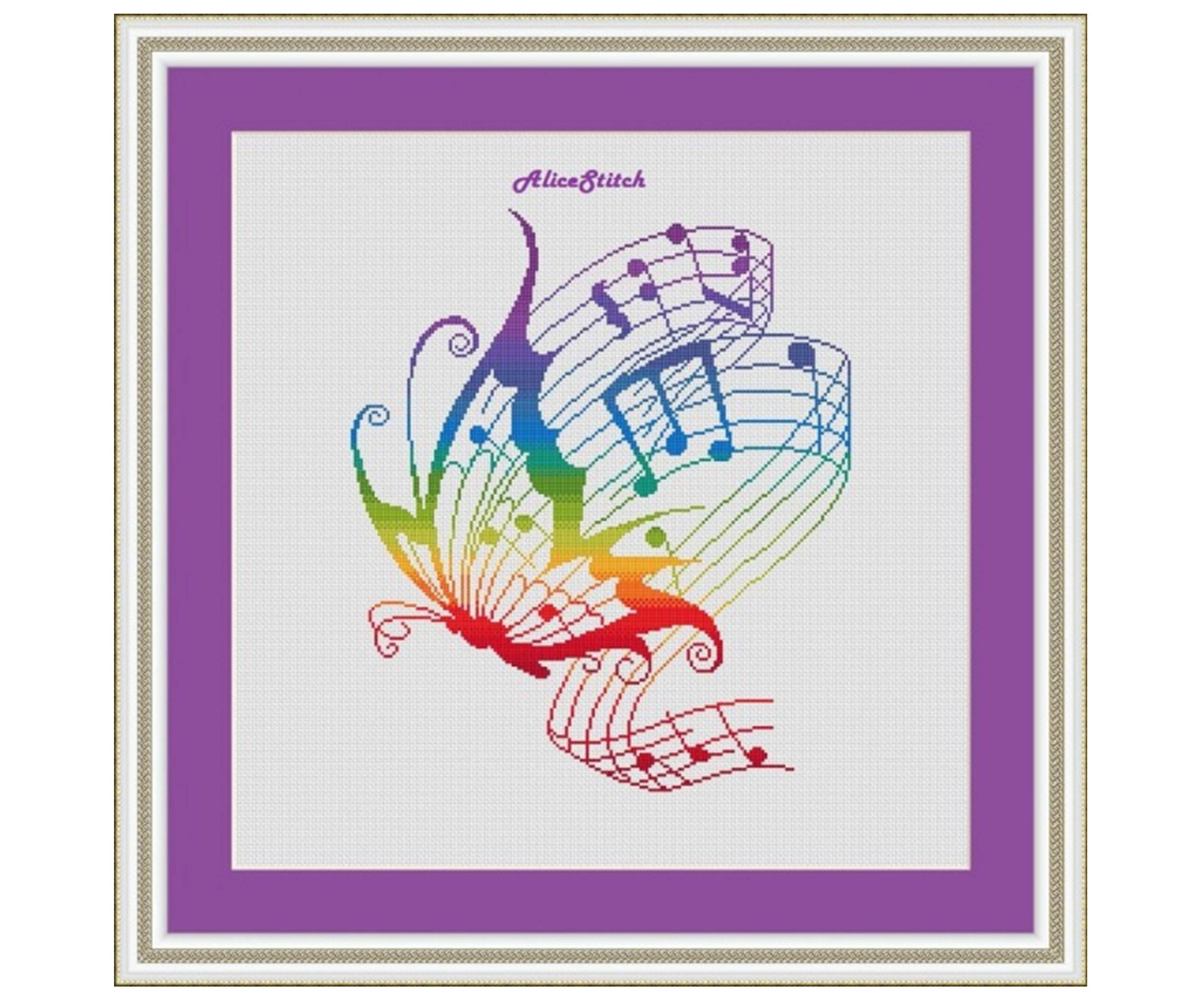Cross Stitch Pattern Music Butterfly Silhouette Notes Staff - Etsy