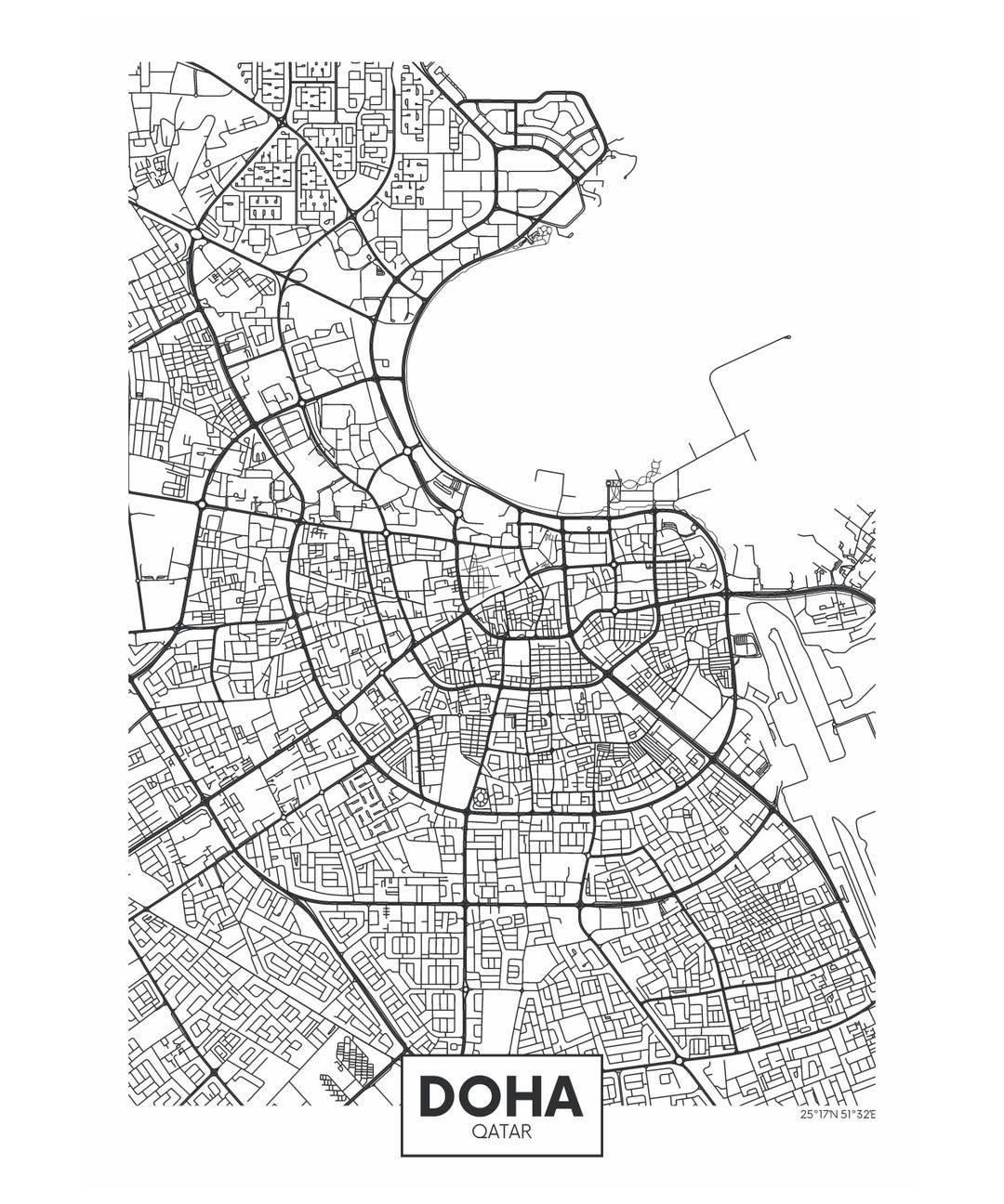 Doha Svg,png,cdr,ai,eps,dxf, Doha Map, Doha Art, Street Network Doha ...