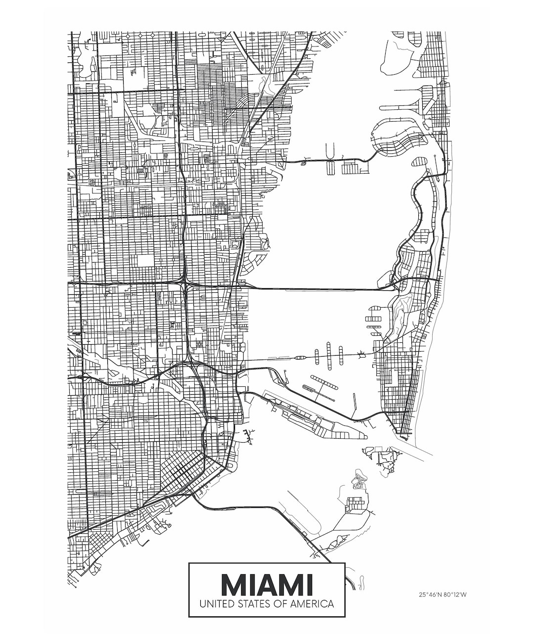 Miami Svg,png,cdr,ai,eps,dxf, Miami Map, Miami Art, Street Network ...