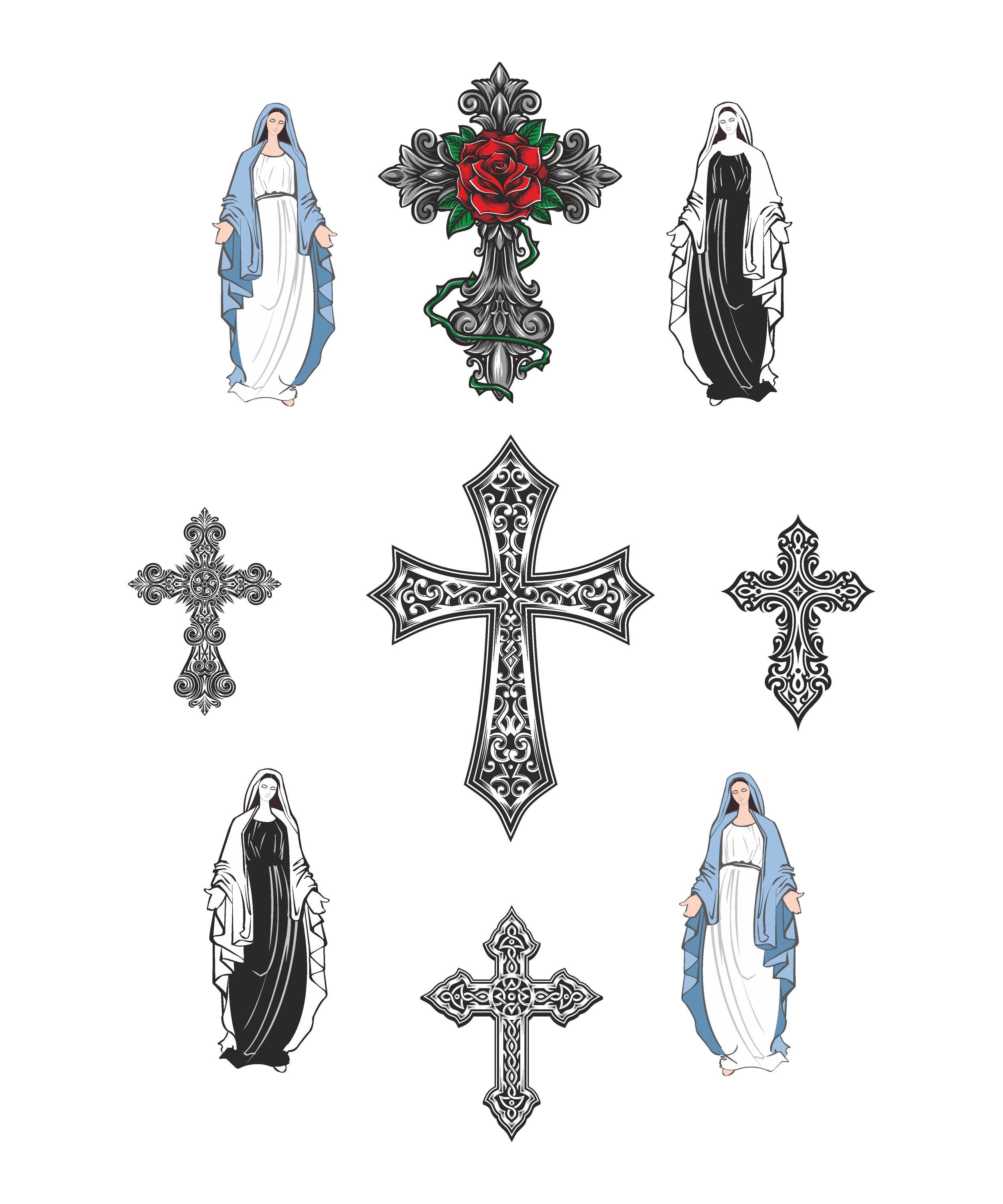 Virgin Mary SVG, Cross Clipart, Catholic Svg,cross Silhouette ...