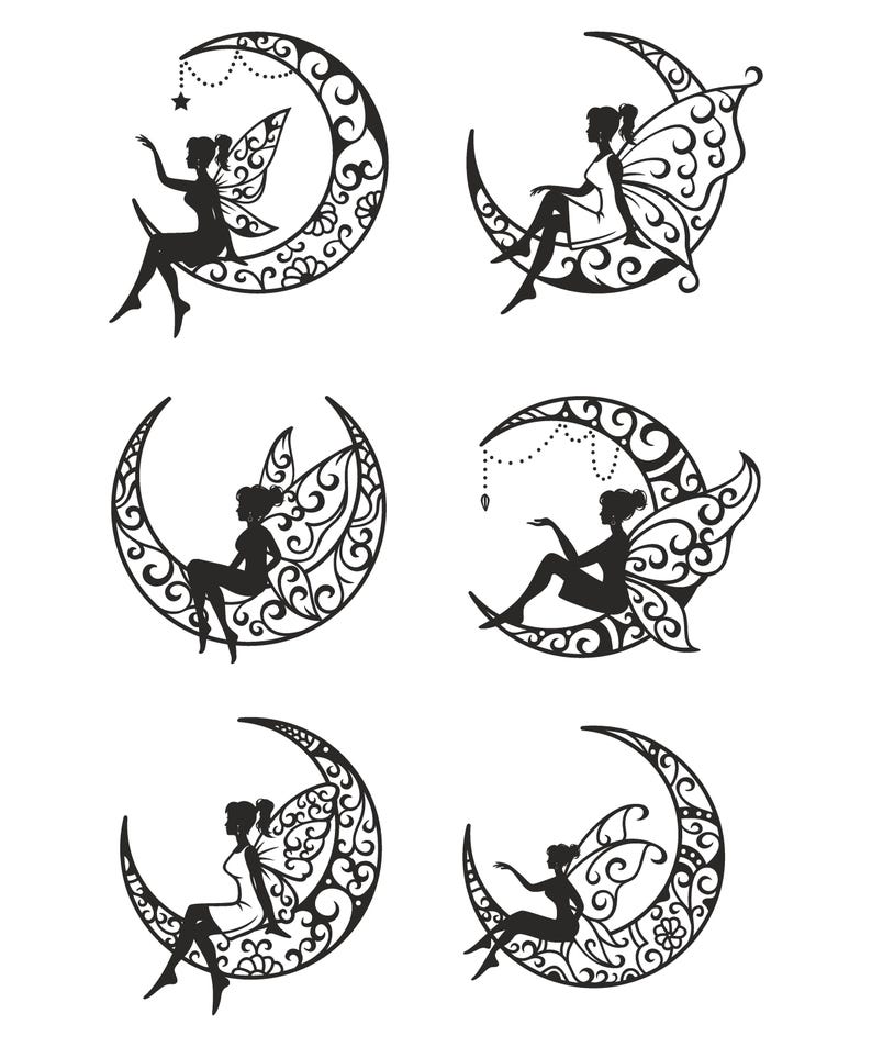 Moon Fairy Svg, Moon Svg, Fairy Svg, Magical Fairy Silhouette, Crescent ...