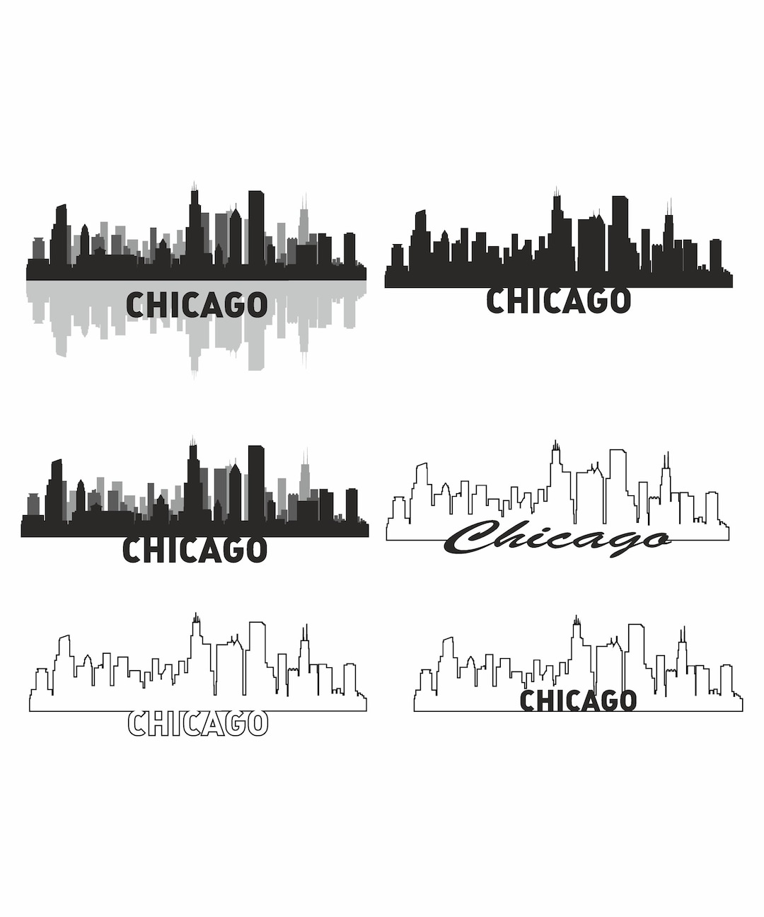 Chicago Illinois Skyline Svg, Png, Chicago Design, Chicago Illinois ...