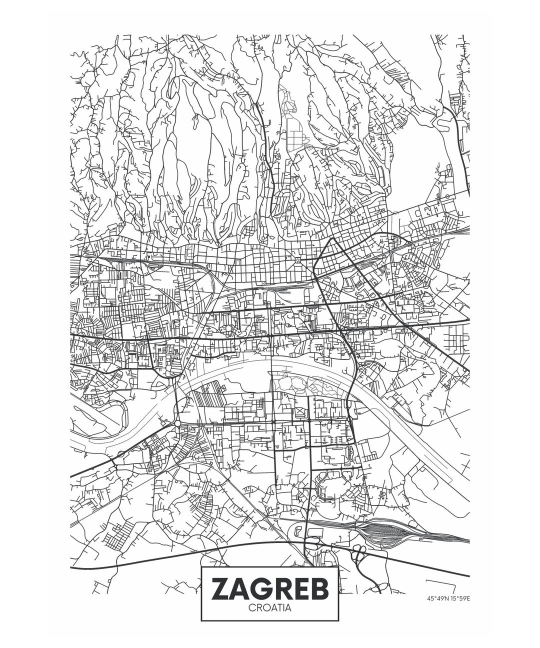 Zagreb Svg,png,cdr,ai,eps,dxf, Zagreb Map, Zagreb Art, Street Network ...