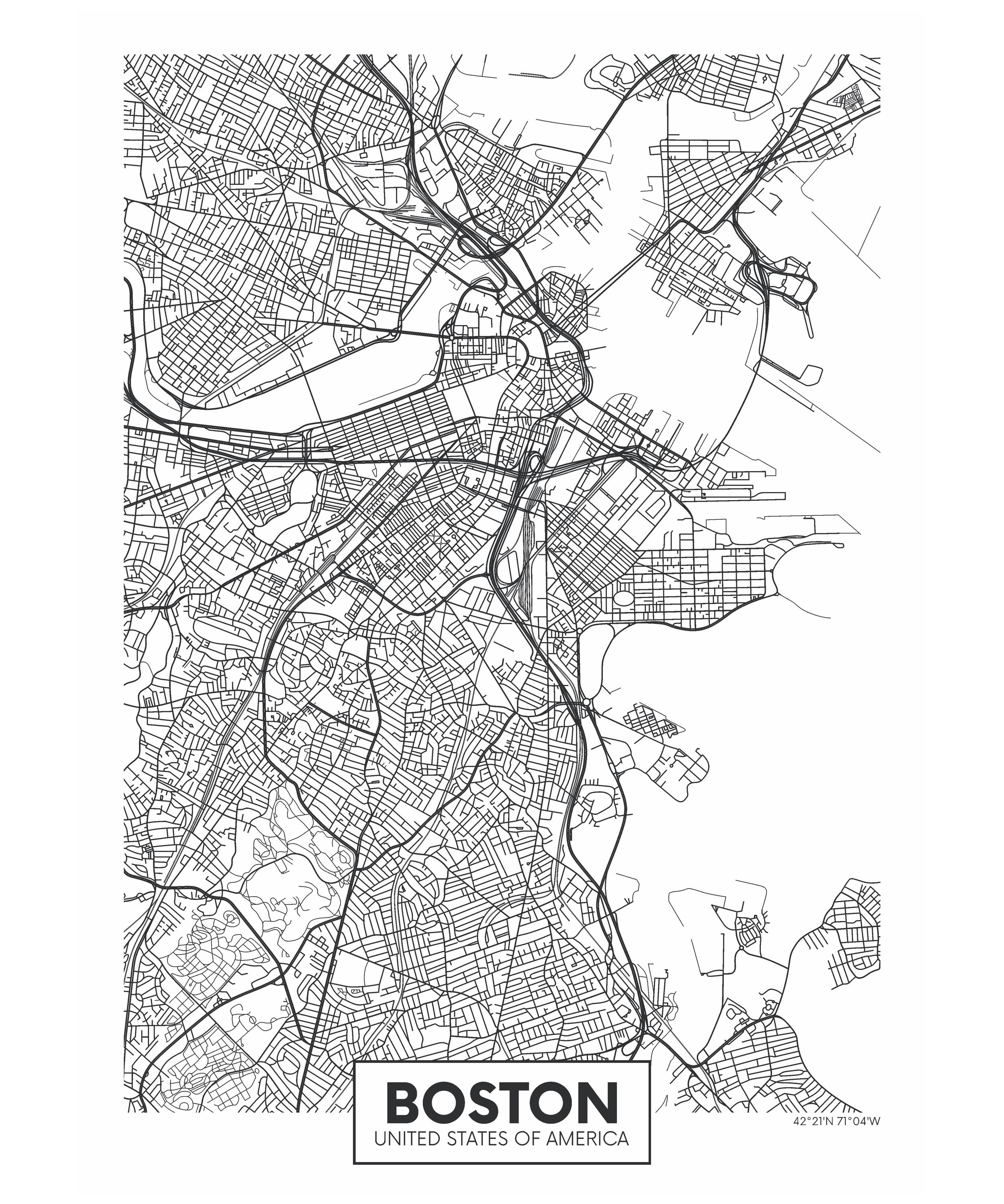 Boston Svg,png,cdr,ai,eps,dxf, Boston Map, Boston Art, Street Network ...
