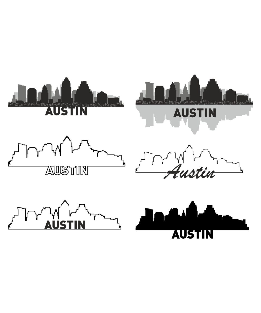 Austin Skyline SVG, Texas Silhouette, Texas Png, Austin Texas Vector ...
