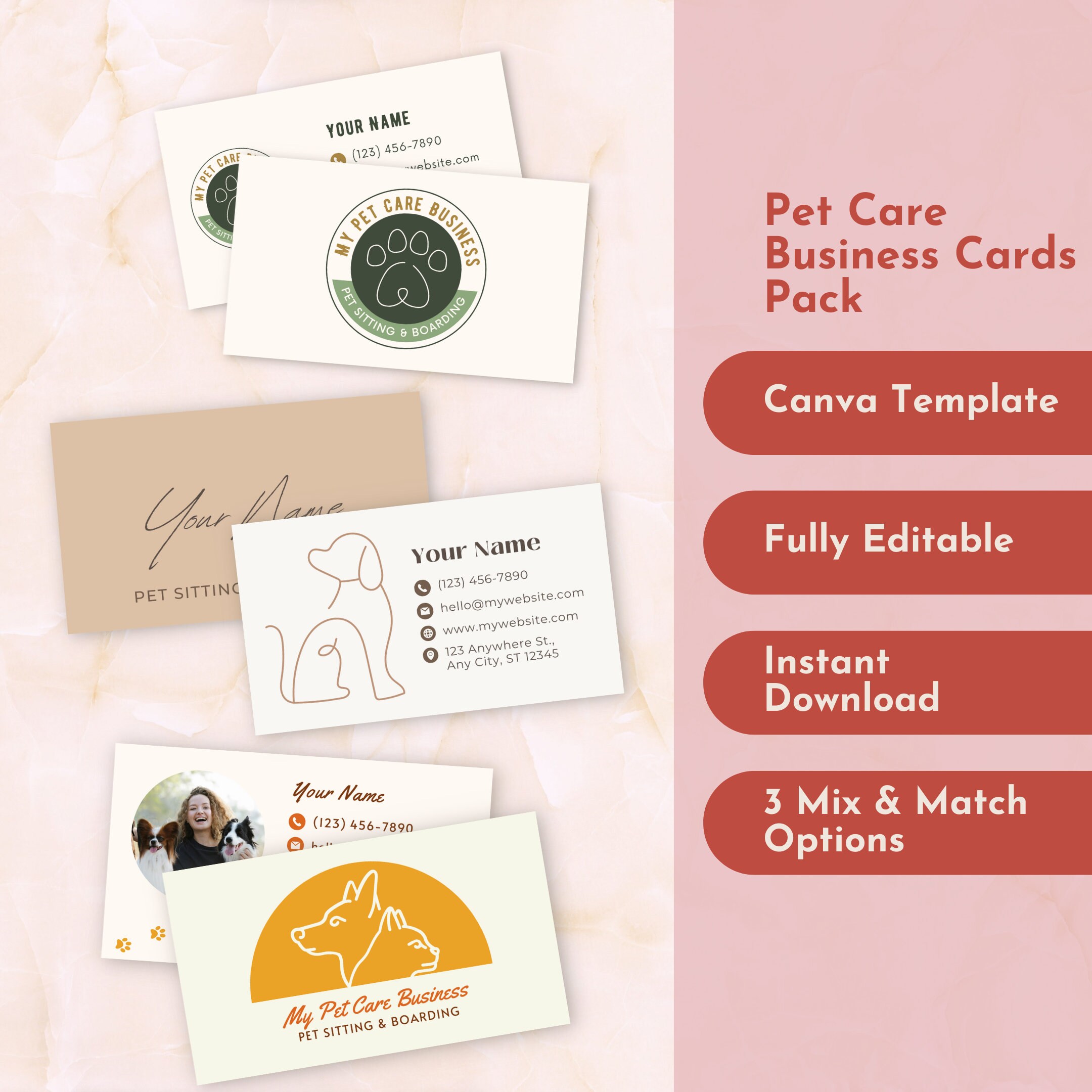 Editable Pet Care Business Cards Pack, 3 Mix & Match Options ...