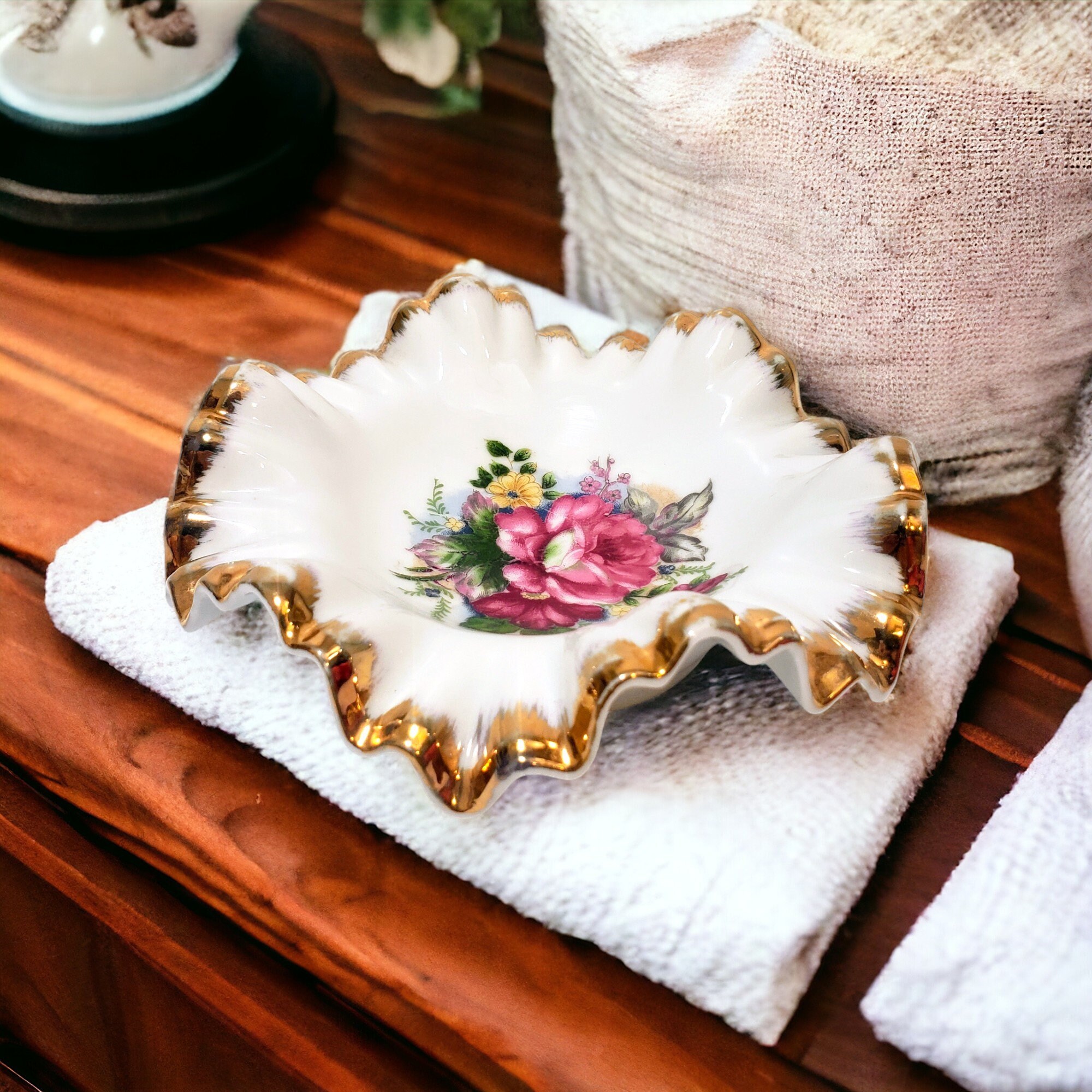Vintage 6" Original Napco China Hand Painted Ruffled Edge Bowl ...