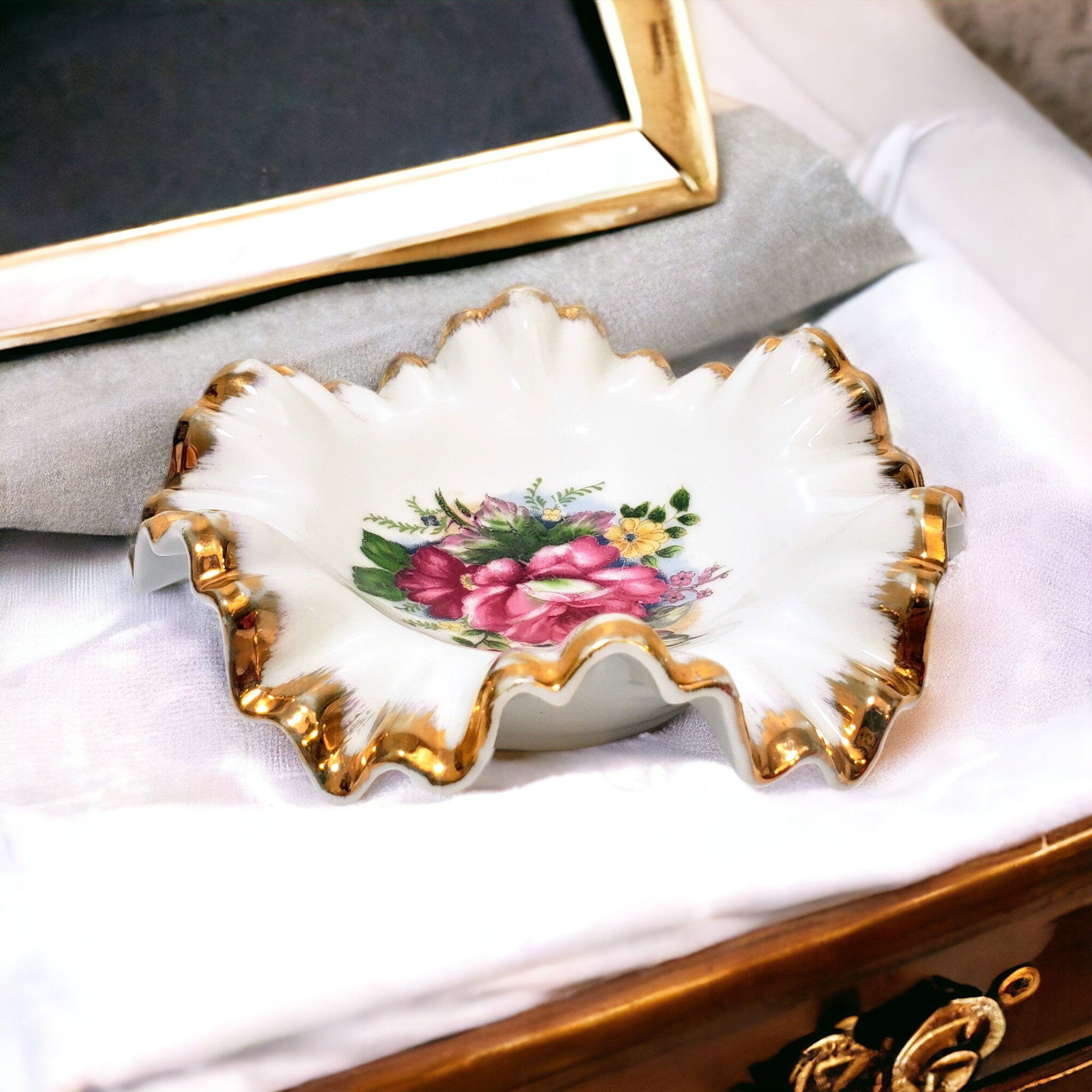 Vintage 6" Original Napco China Hand Painted Ruffled Edge Bowl ...