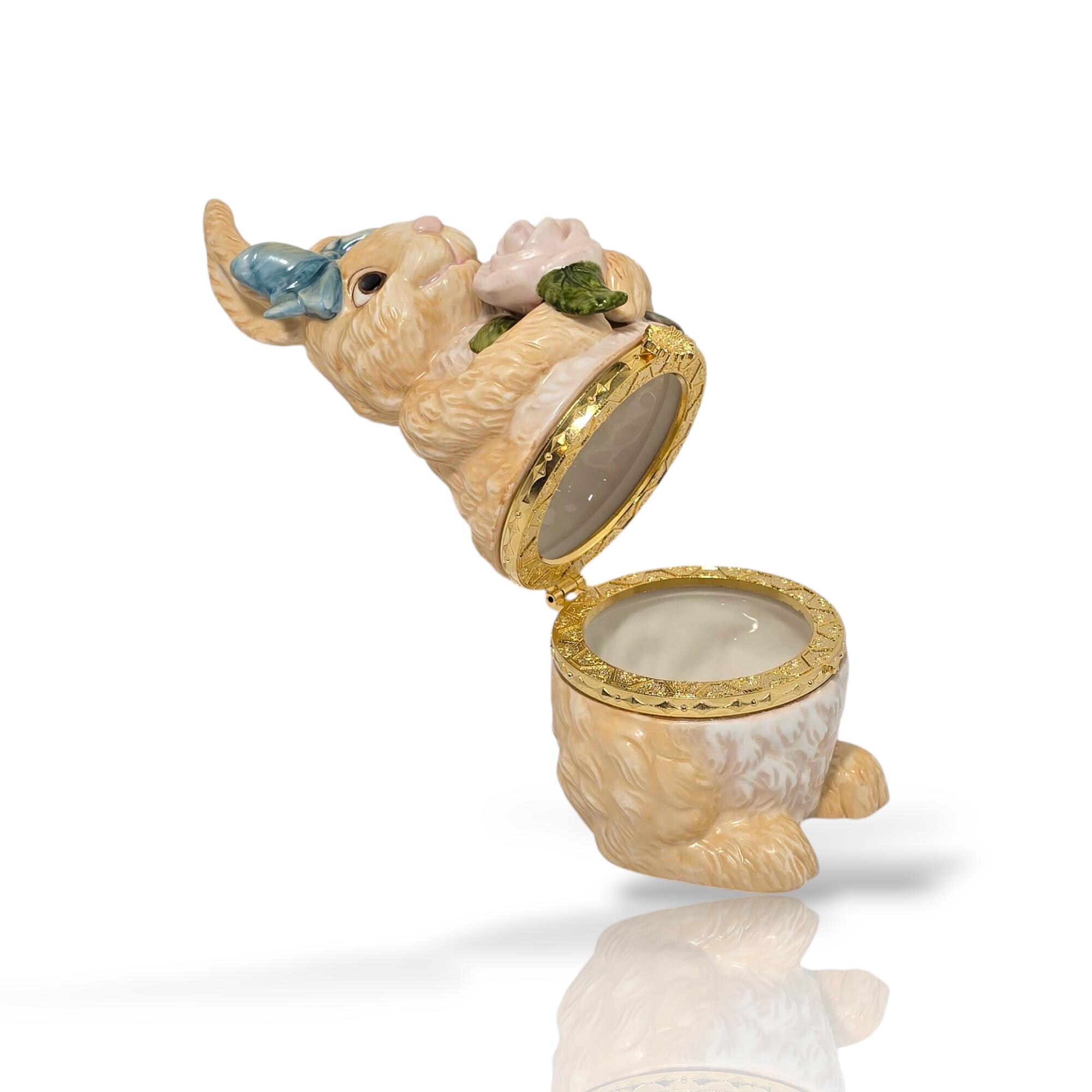 Vintage Ceramic Bunny Rabbit Trinket Box W/hinged Lid Gold Trim, Easter ...