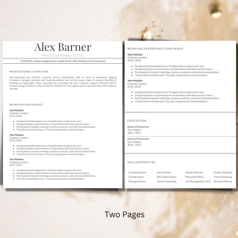 Resume Template, Professional Modern Resume Template for Pages, Word ...