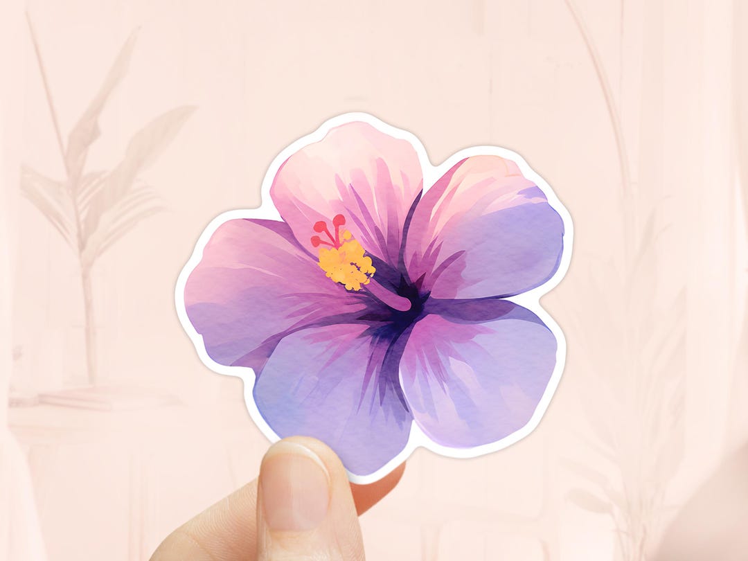 Cute Hibiscus Flower Sticker, Tropical Sticker, Water Bottle Sticker ...