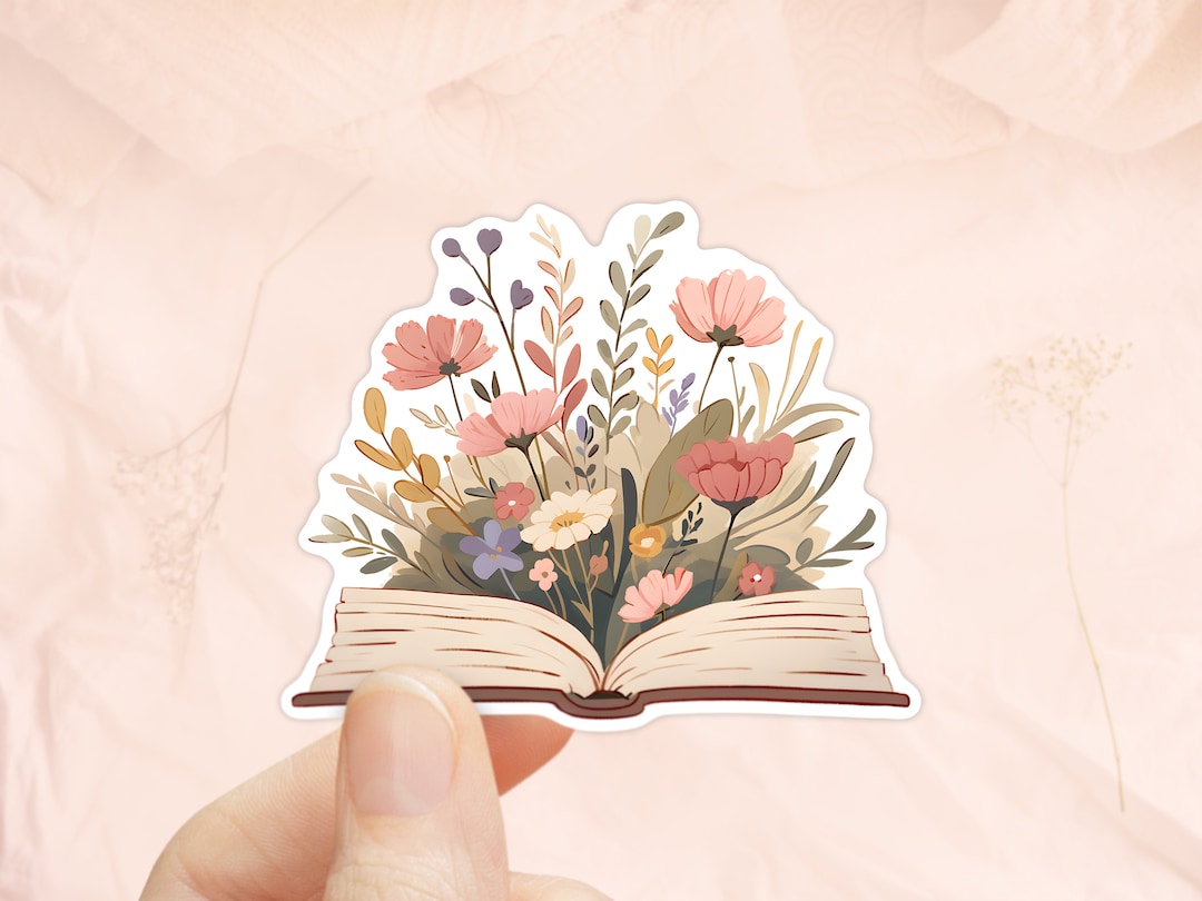 Floral Book Sticker, Open Book Sticker, Book Lovers Gifts, Kindle ...