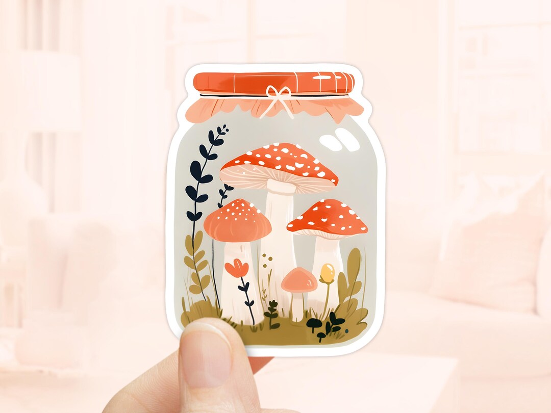 Mushroom Terrarium Jar Sticker, Waterproof Vinyl, Fairycore Decal ...