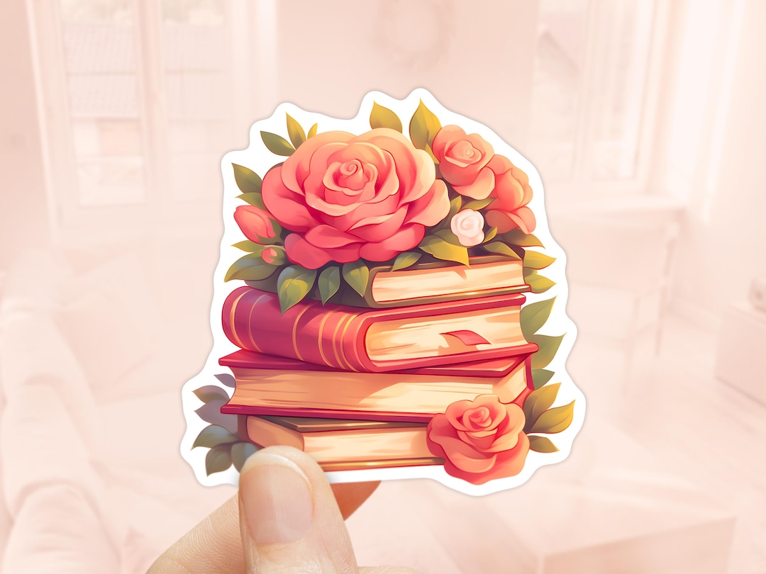 Stack of Books With Roses Sticker, Book Sticker, Book Lovers Gifts ...